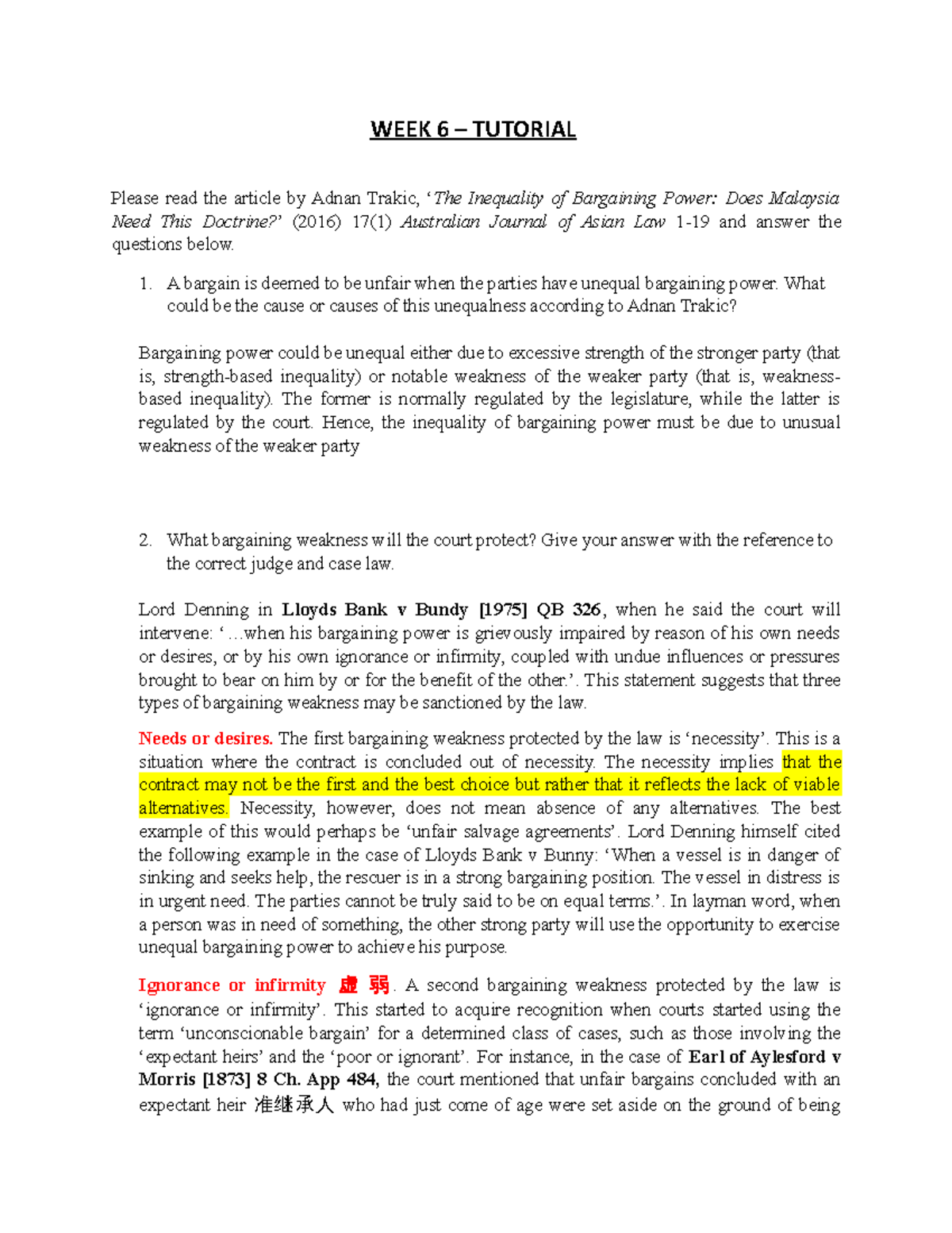 W6 Tutorial Q Student 2 - WEEK 6 – TUTORIAL Please read the article by Adnan Trakic, ‘The ...