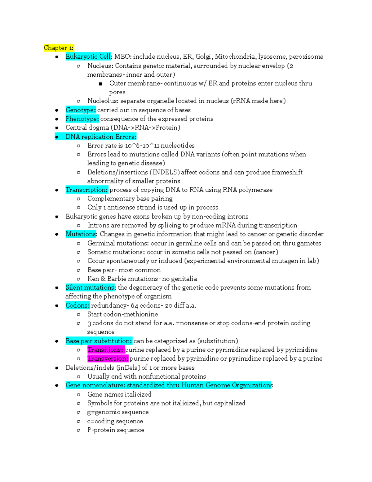 Pers and Gen Med Exam 1 Review - Chapter 1: Eukaryotic Cell: MBO ...