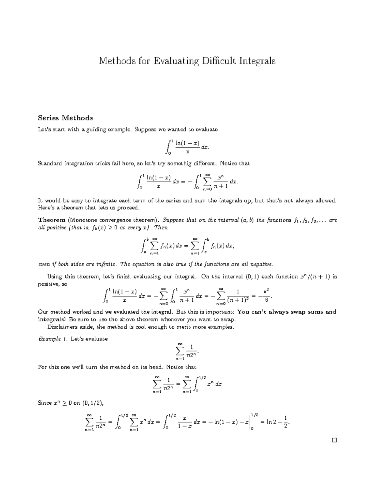 Some hard integrals - Difficult questions - Methods for Evaluating ...