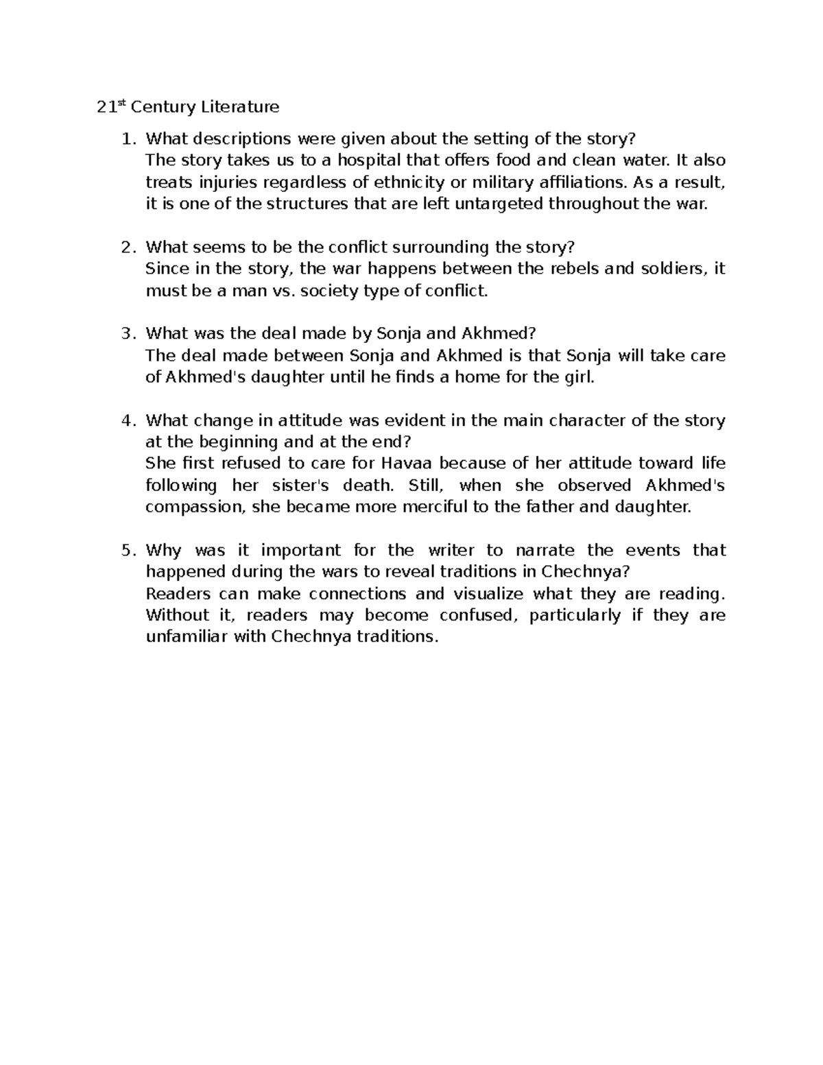 Chechnya War - 21 st Century Literature 1. What descriptions were given ...