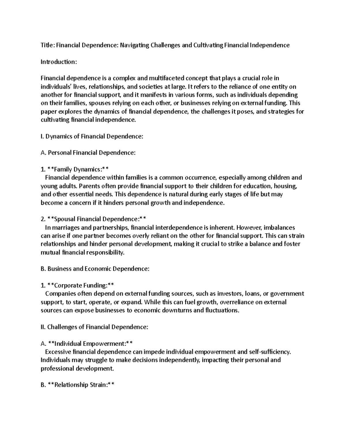 Financial Dependence- Navigating Challenges and Cultivating Financial ...