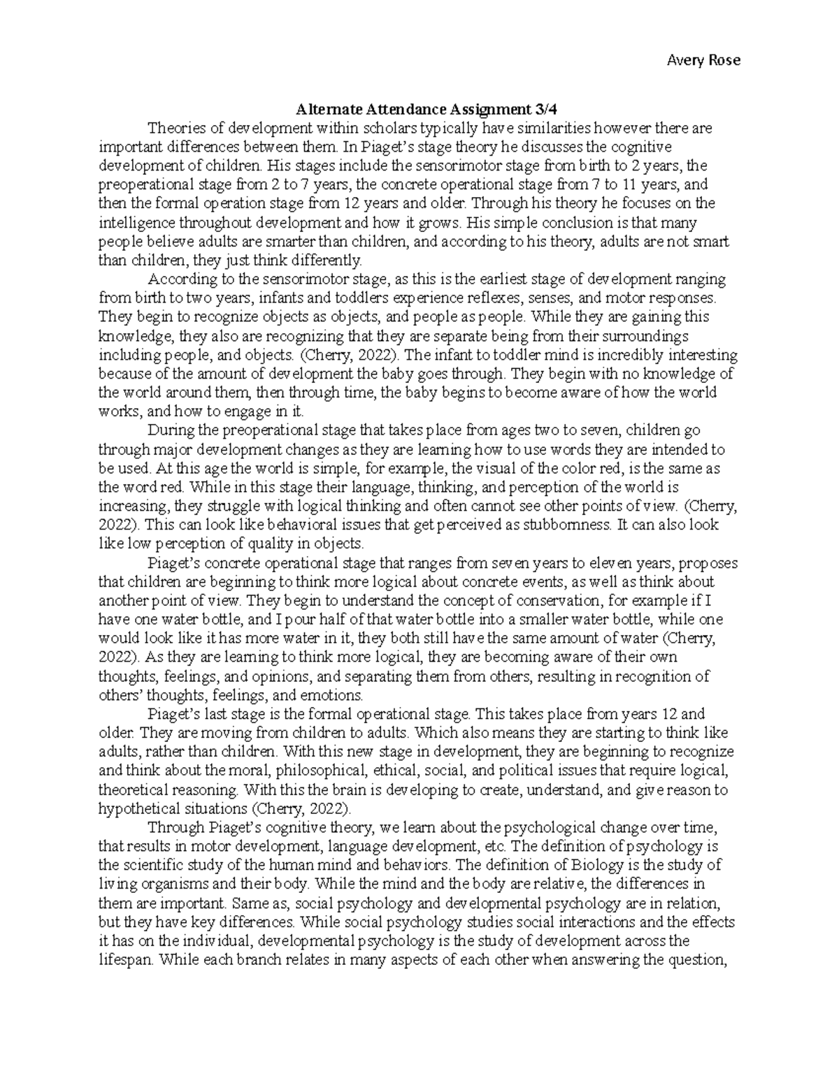 Alternate Attendance Assignment 3:4 - Avery Rose Alternate Attendance ...