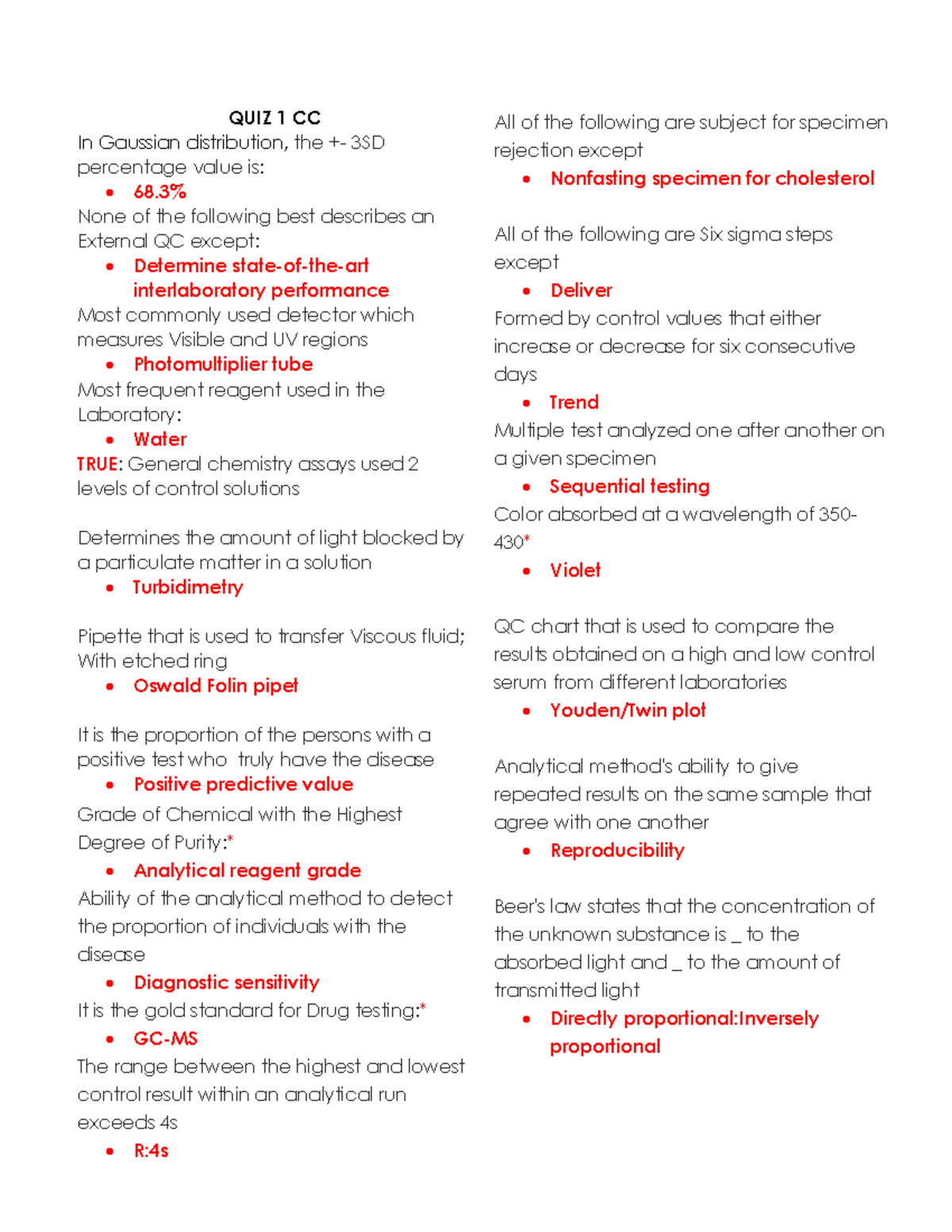 Clinical Internship- CC Quizzes - QUIZ 1 CC In Gaussian distribution ...