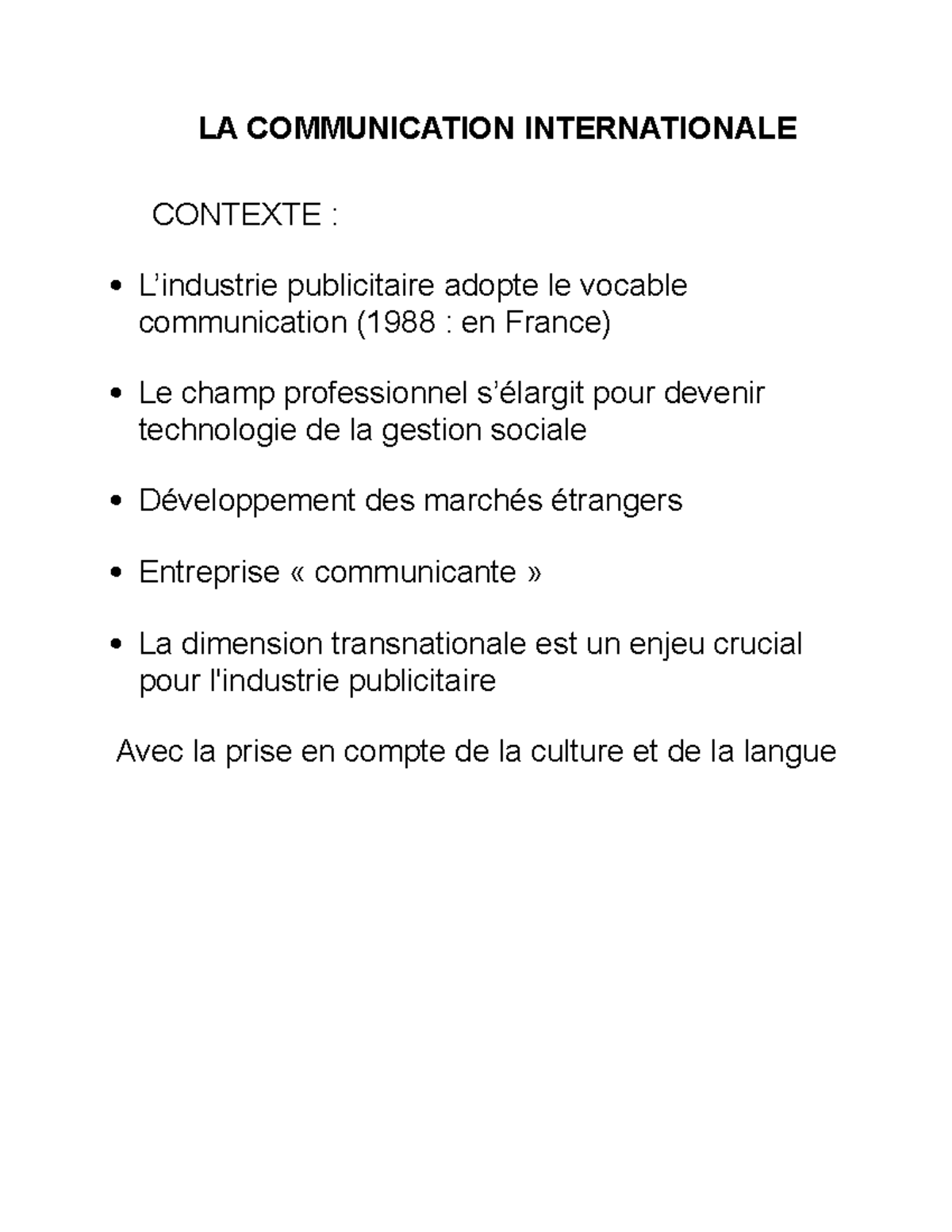 LA Communication Internationale - LA COMMUNICATION INTERNATIONALE ...