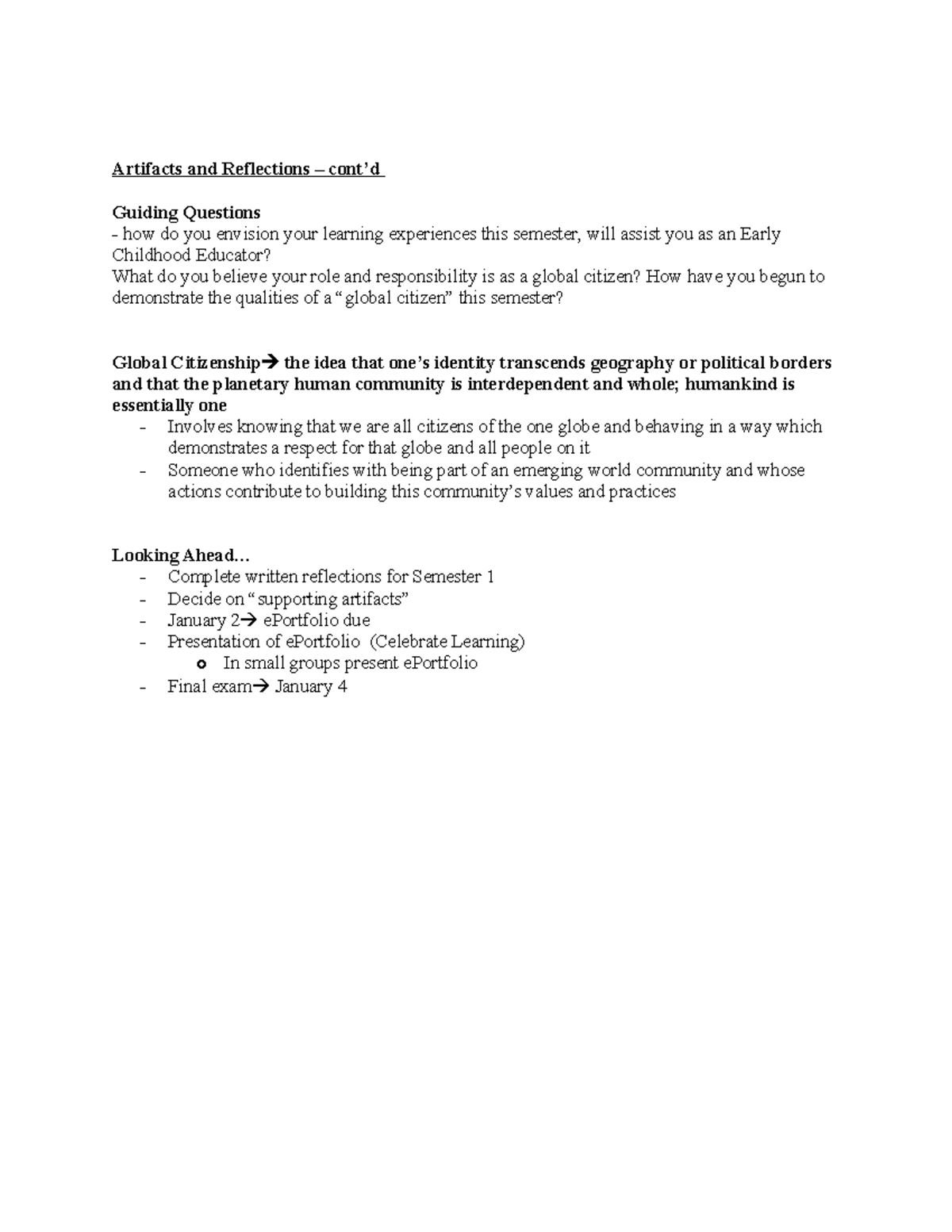 Artifacts and Reflections – cont’d - Studocu