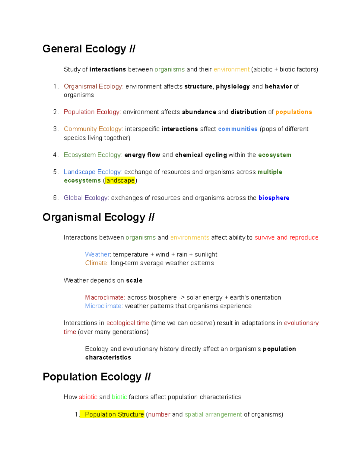 Ecology - Notes from Mark - General Ecology // Study of interactions ...