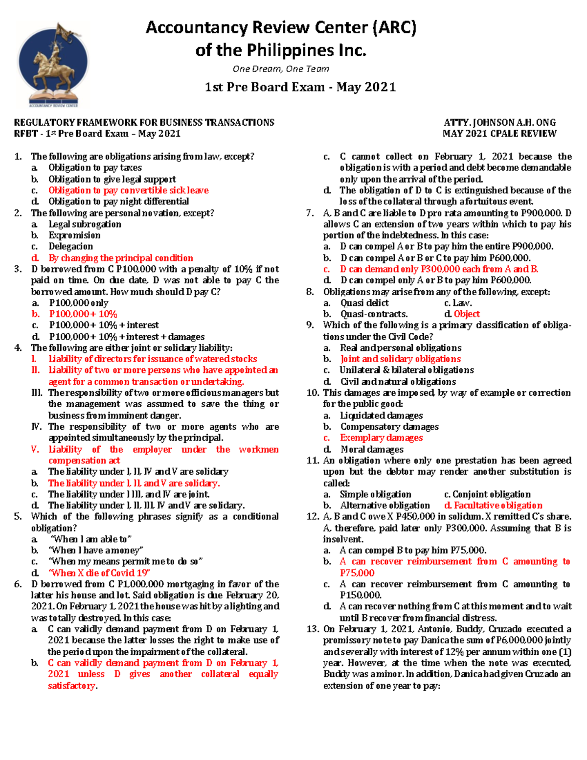 RFBT May2021 1st Preboard with answer - REGULATORY FRAMEWORK FOR ...