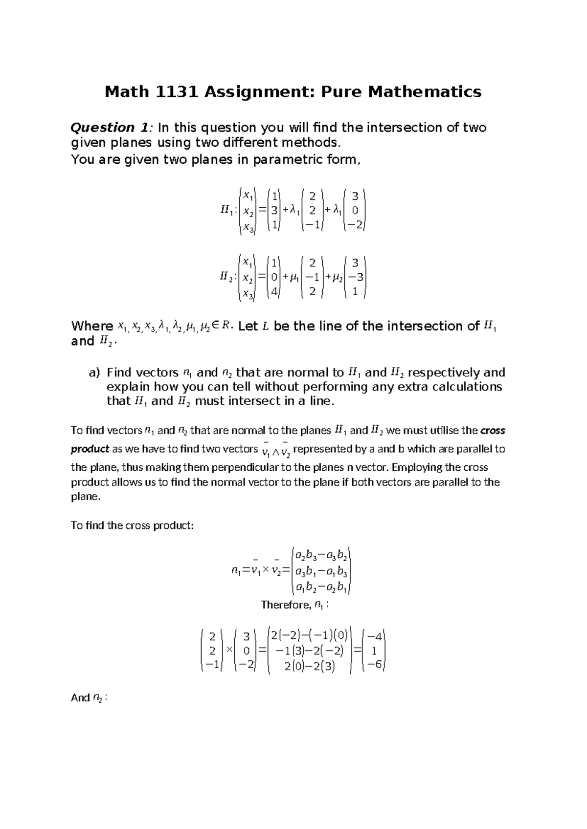 Math 1131 Pure Mathematics Assignment - Math 1131 Assignment: Pure ...
