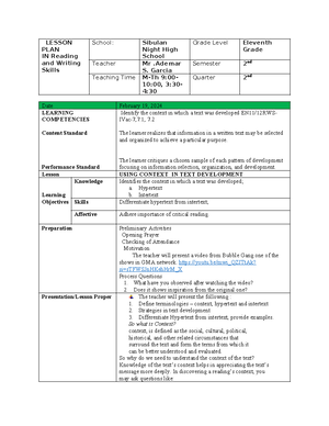 Lesson PLAN Letter e Final - A Detailed Lesson Plan in English for ...