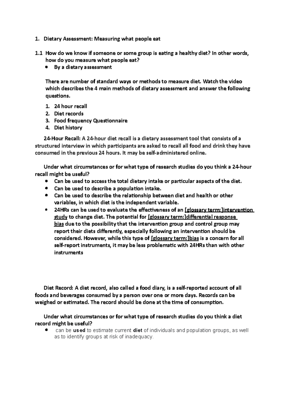 Dietary Assessment Measuring what people eat - Human Nutrition ...