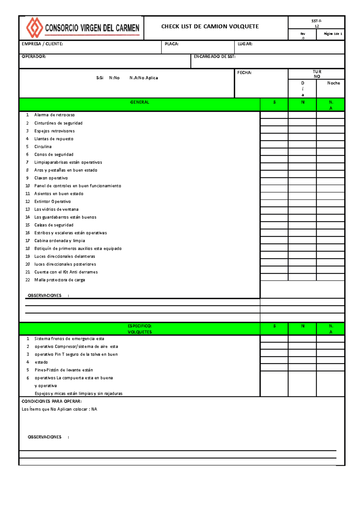 Camion-volquete - permiso - CHECK LIST DE CAMION VOLQUETE SST-F- 12 Rev ...