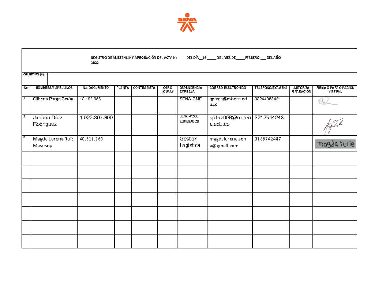 ACTA DE Gestión Logistica Magda - REGISTRO DE ASISTENCIA Y APROBACIÓN DEL ACTA No- DEL DÍA__16 ...