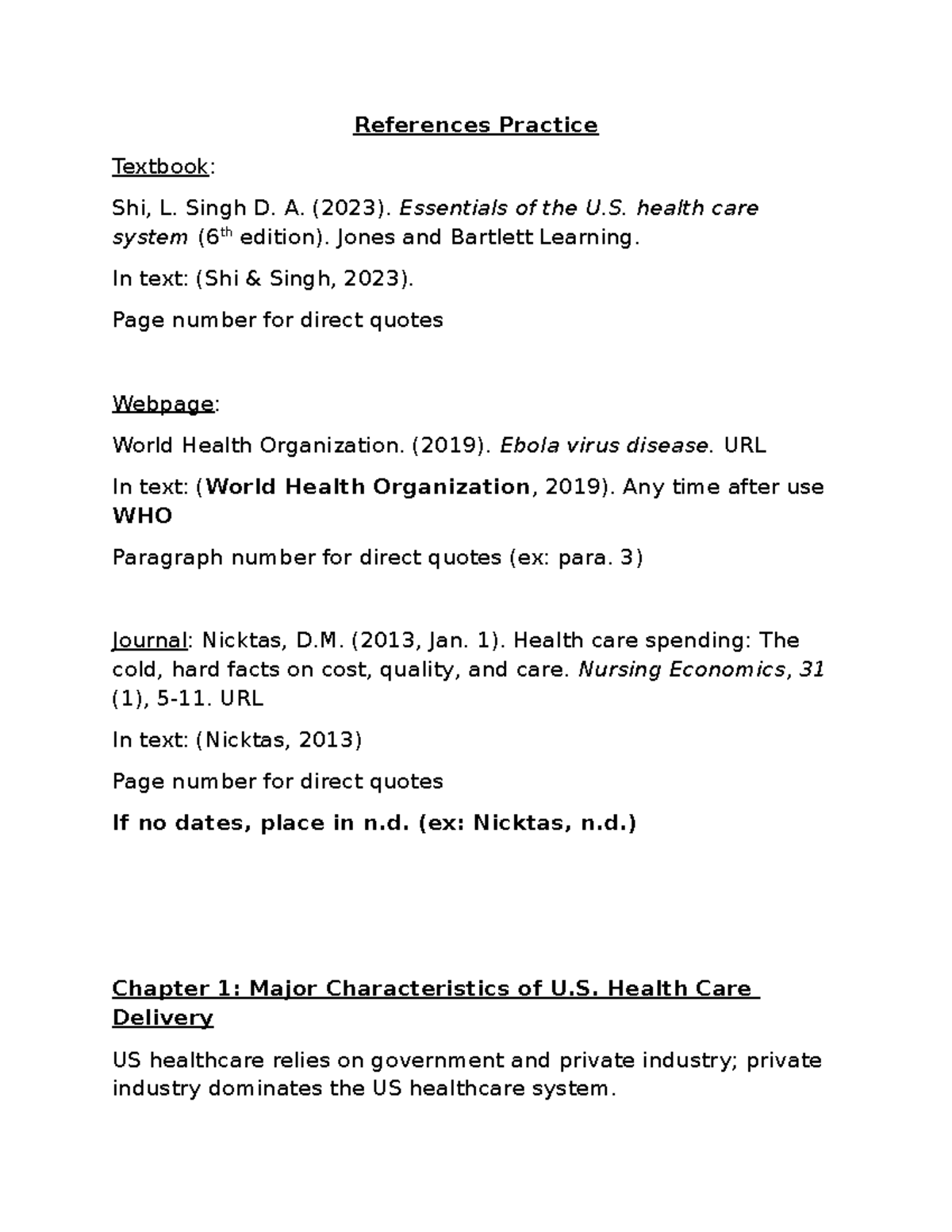 Intro to Healthcare Notes - References Practice Textbook: Shi, L. Singh ...