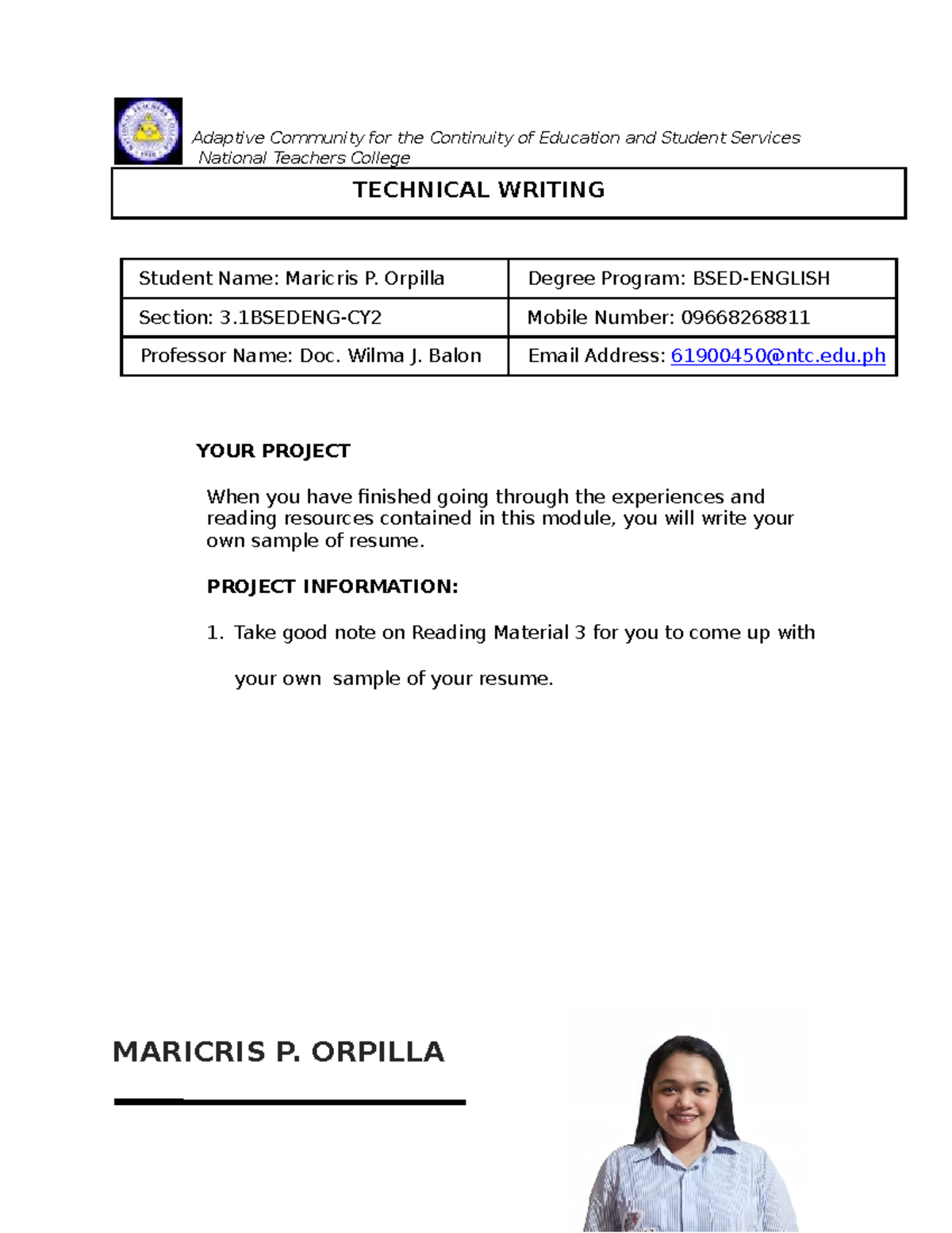 SECONDARY TEACHER DOCUMENT - Adaptive Community for the Continuity of ...