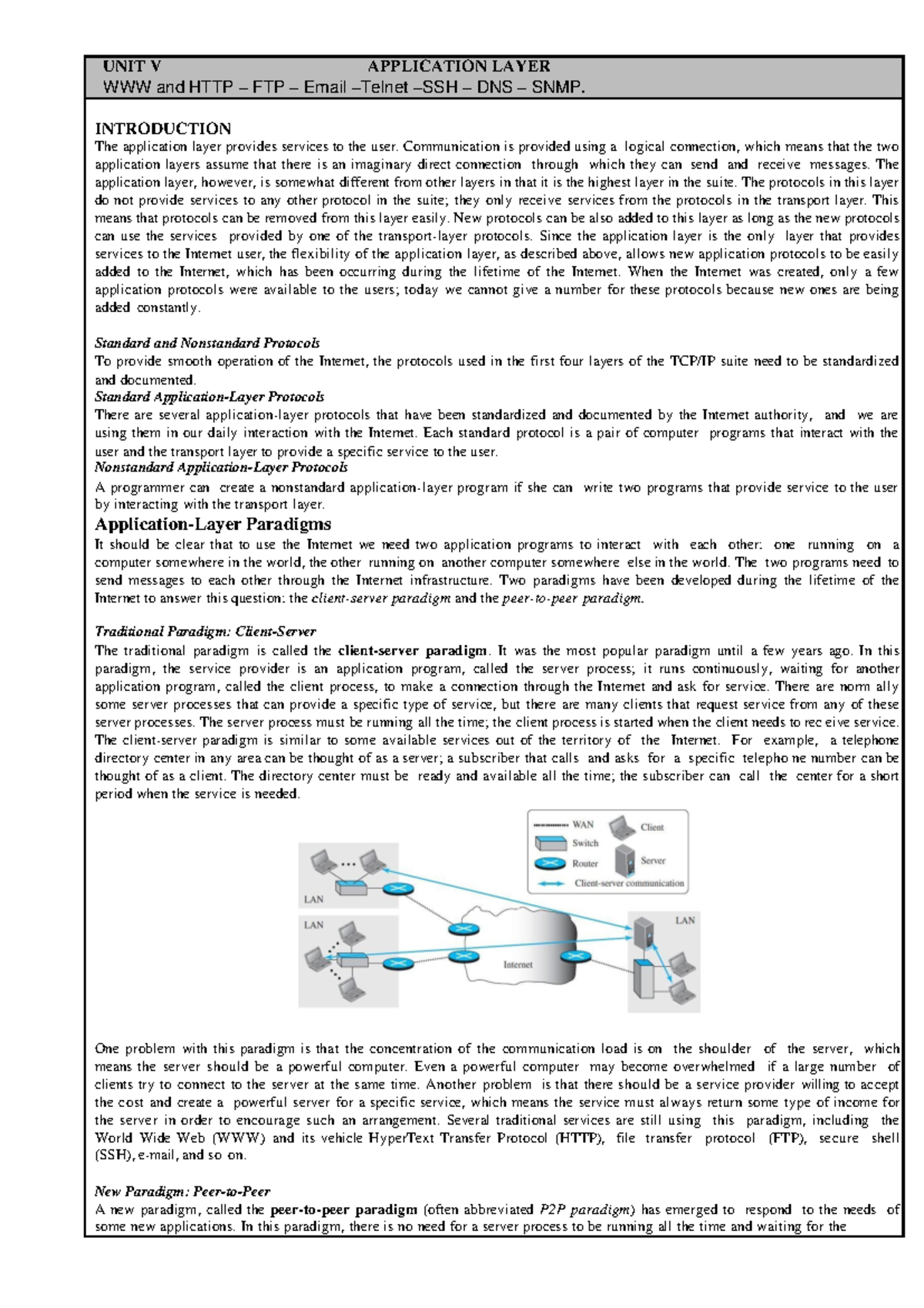 Unit II - Notess - UNIT V APPLICATION LAYER WWW and HTTP – FTP – Email ...