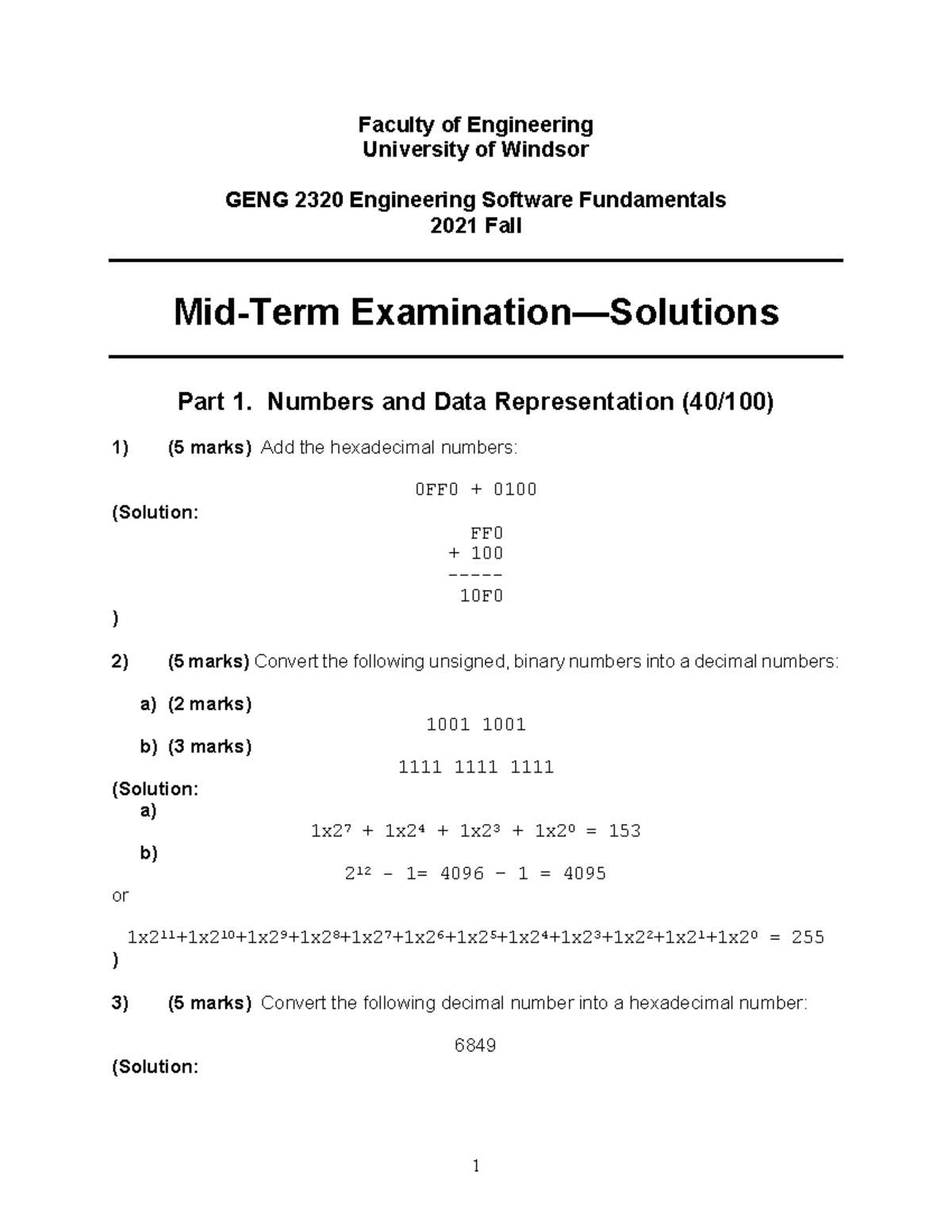 Mid Term Solutions Corrected - Faculty of Engineering University of ...