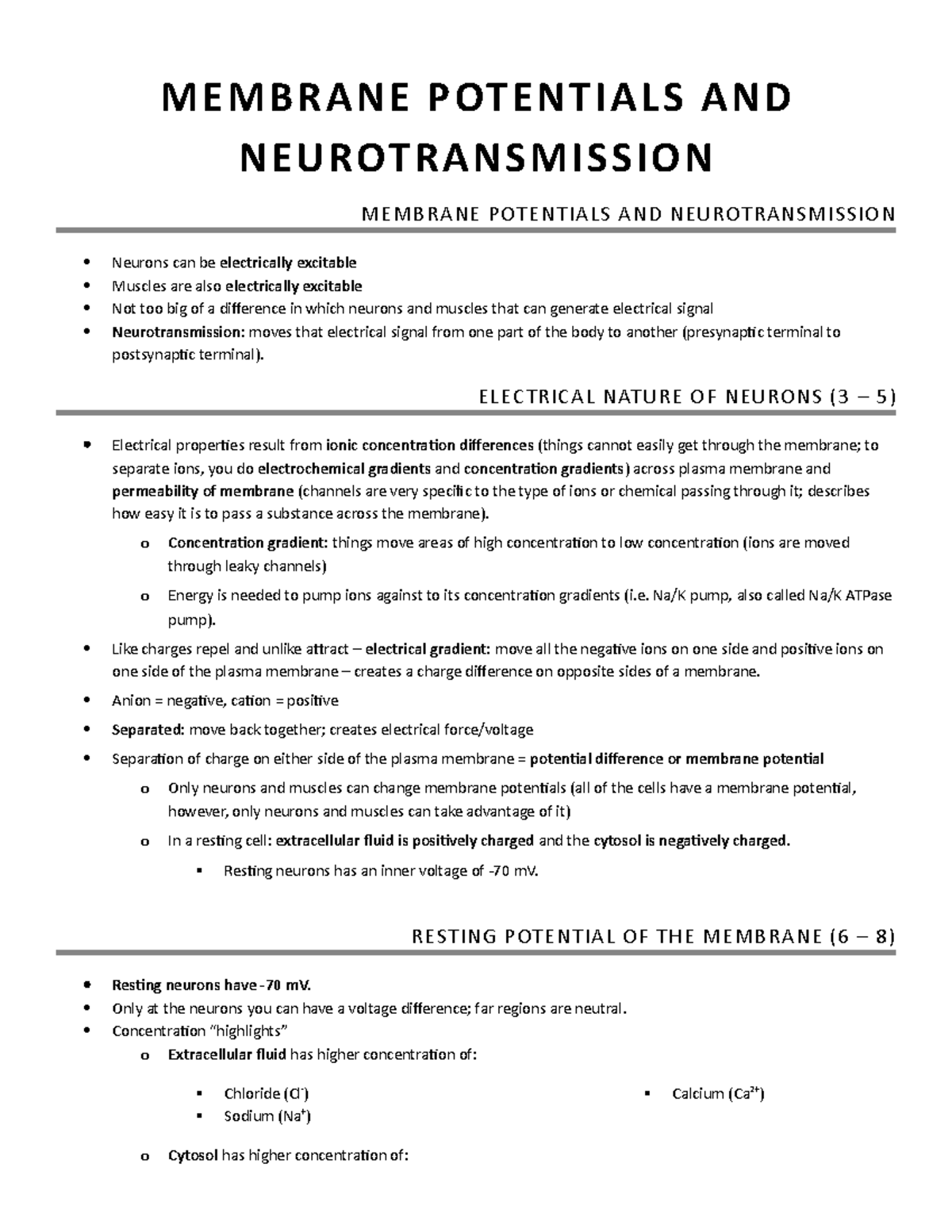 Unit 8 Membrane Potentials - MEMBRANE POTENTIALS AND NEUROTRANSMISSION ...