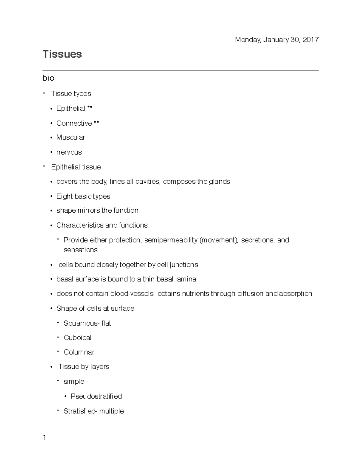 Tissue - professor king - Monday, January 30, 2017 Tissues bio - Tissue ...