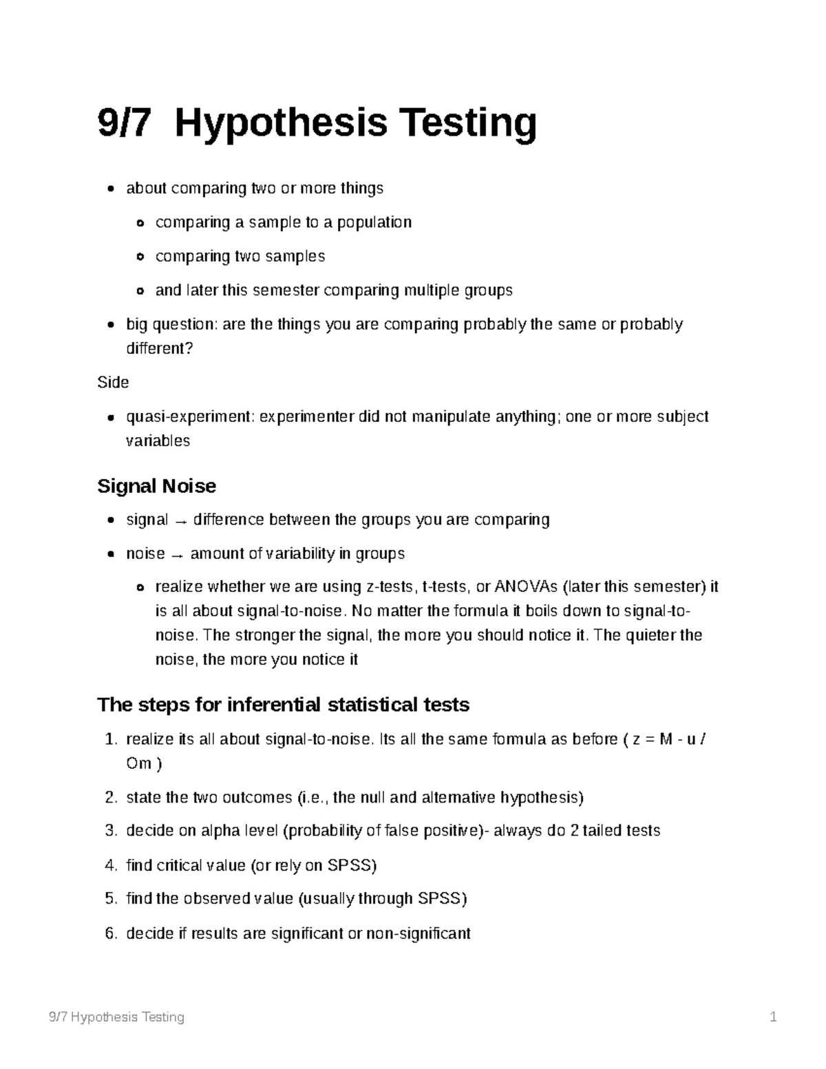 9/7 Hypothesis Testing - 9/7 Hypothesis Testing about comparing two or ...