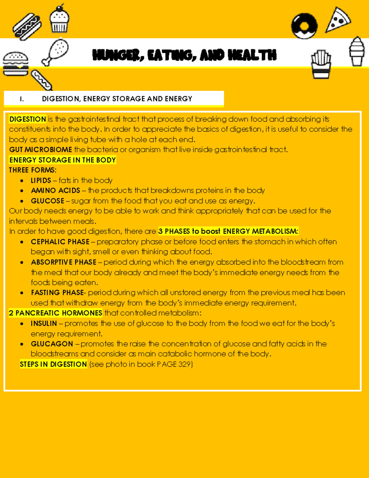 Hunger, Eating, AND Health Summary CLASS NOTES - HUNGER, EATING, AND ...