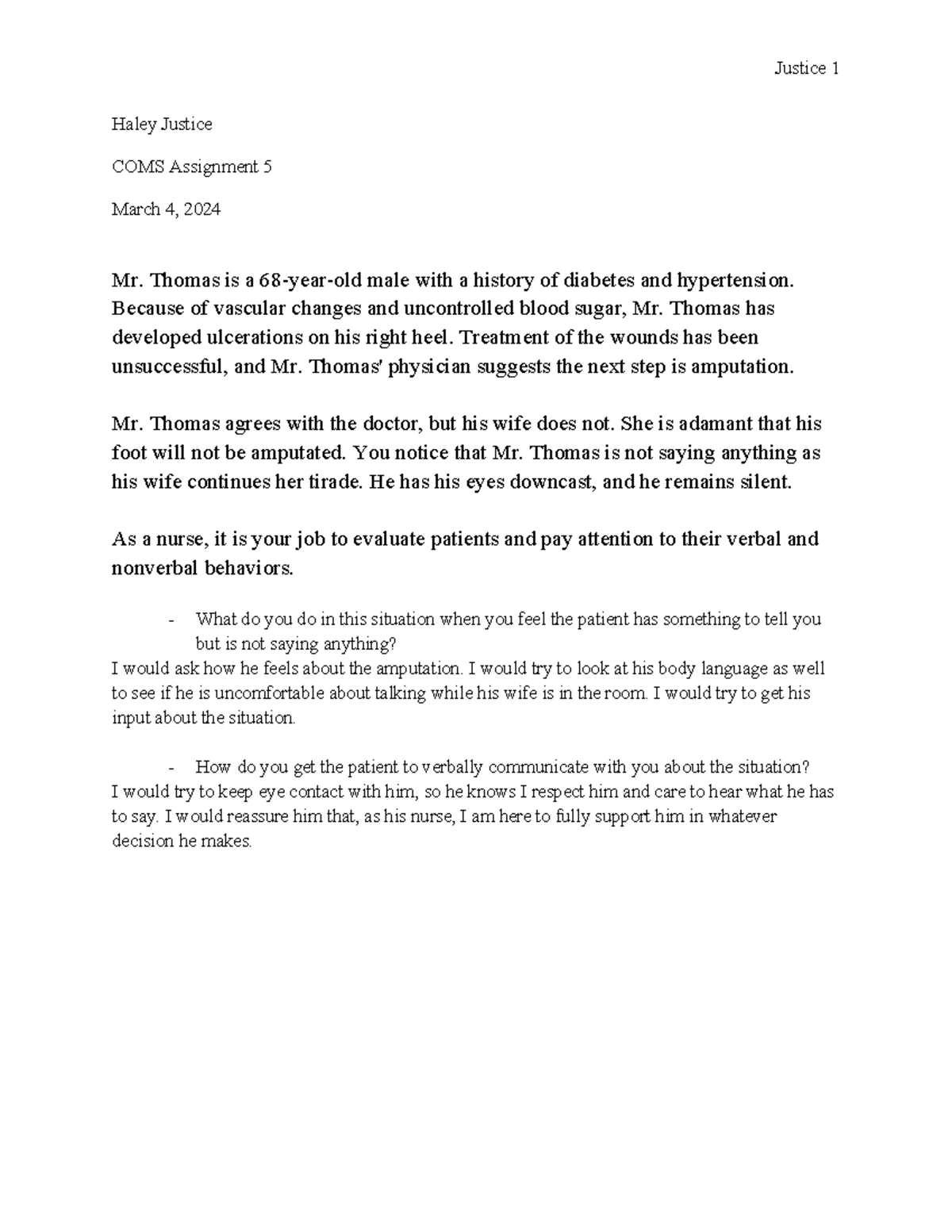 COMS Assignment 5 - Justice 1 Haley Justice COMS Assignment 5 March 4 ...