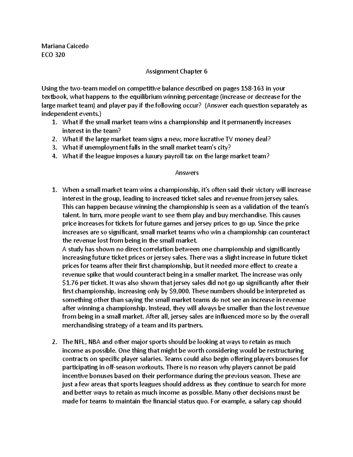 Assignment Chapter 6 Notes Mariana Caicedo Eco 320 Assignment 