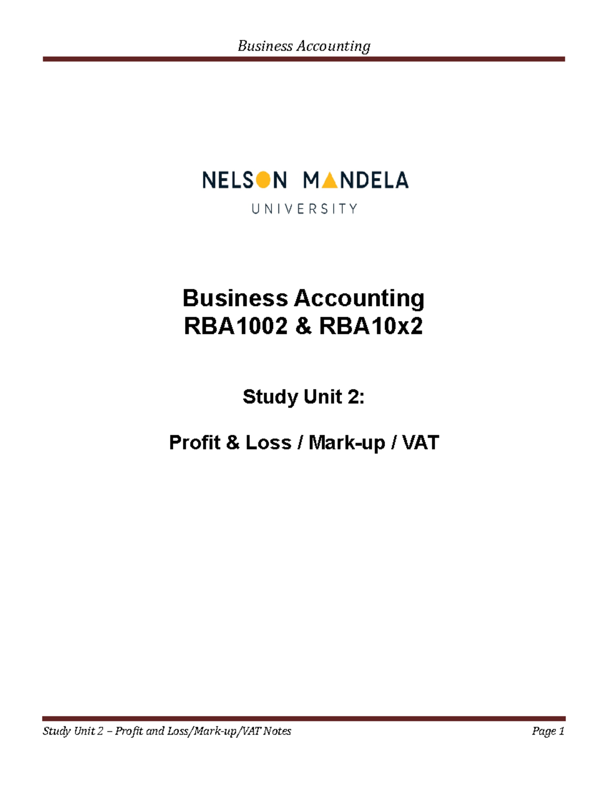 Study Unit 2 Profit and Loss Mark-Up and VAT - Business Accounting ...