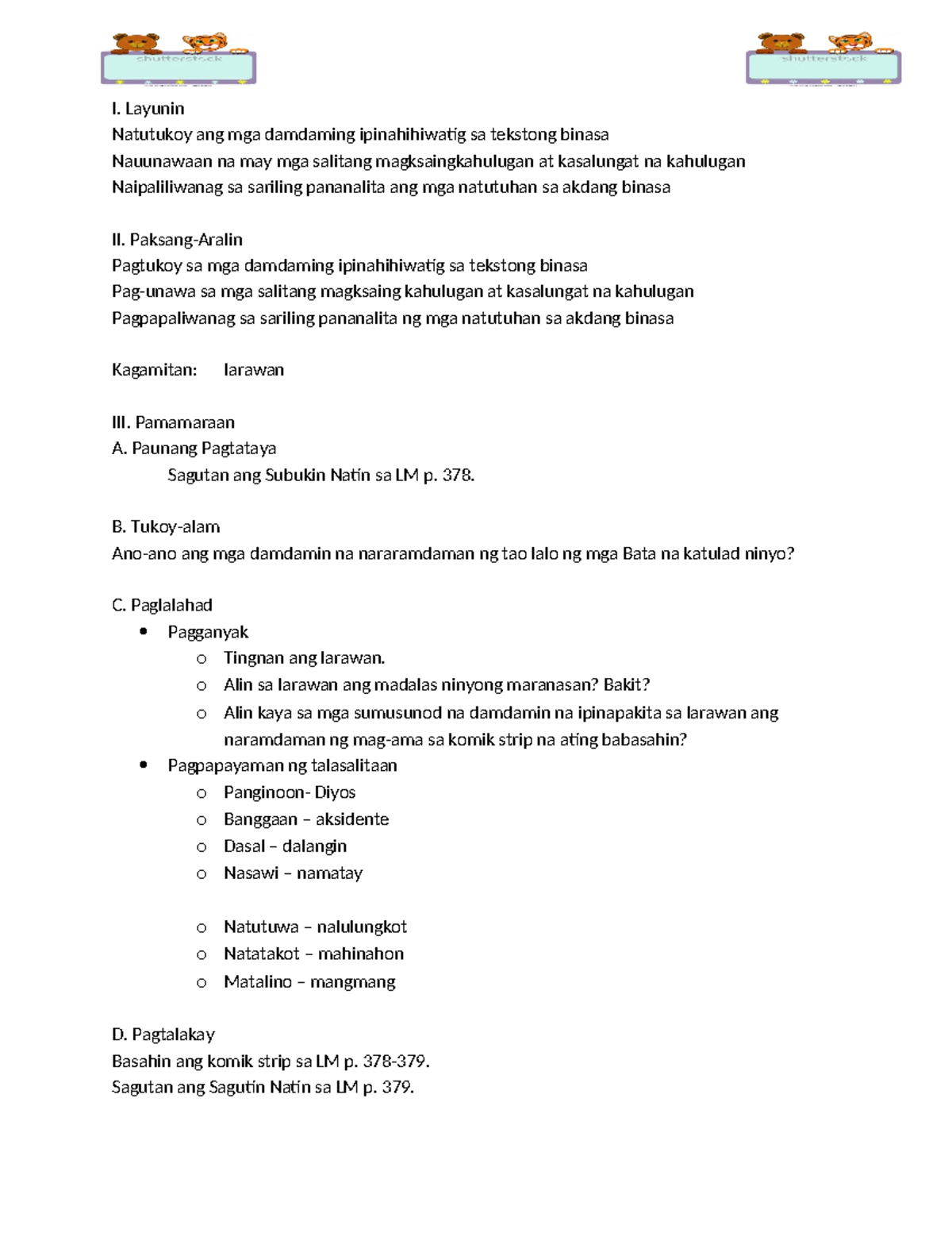 Grade 2 Filipino Q4 - lesson plan - I. Layunin Natutukoy ang mga ...
