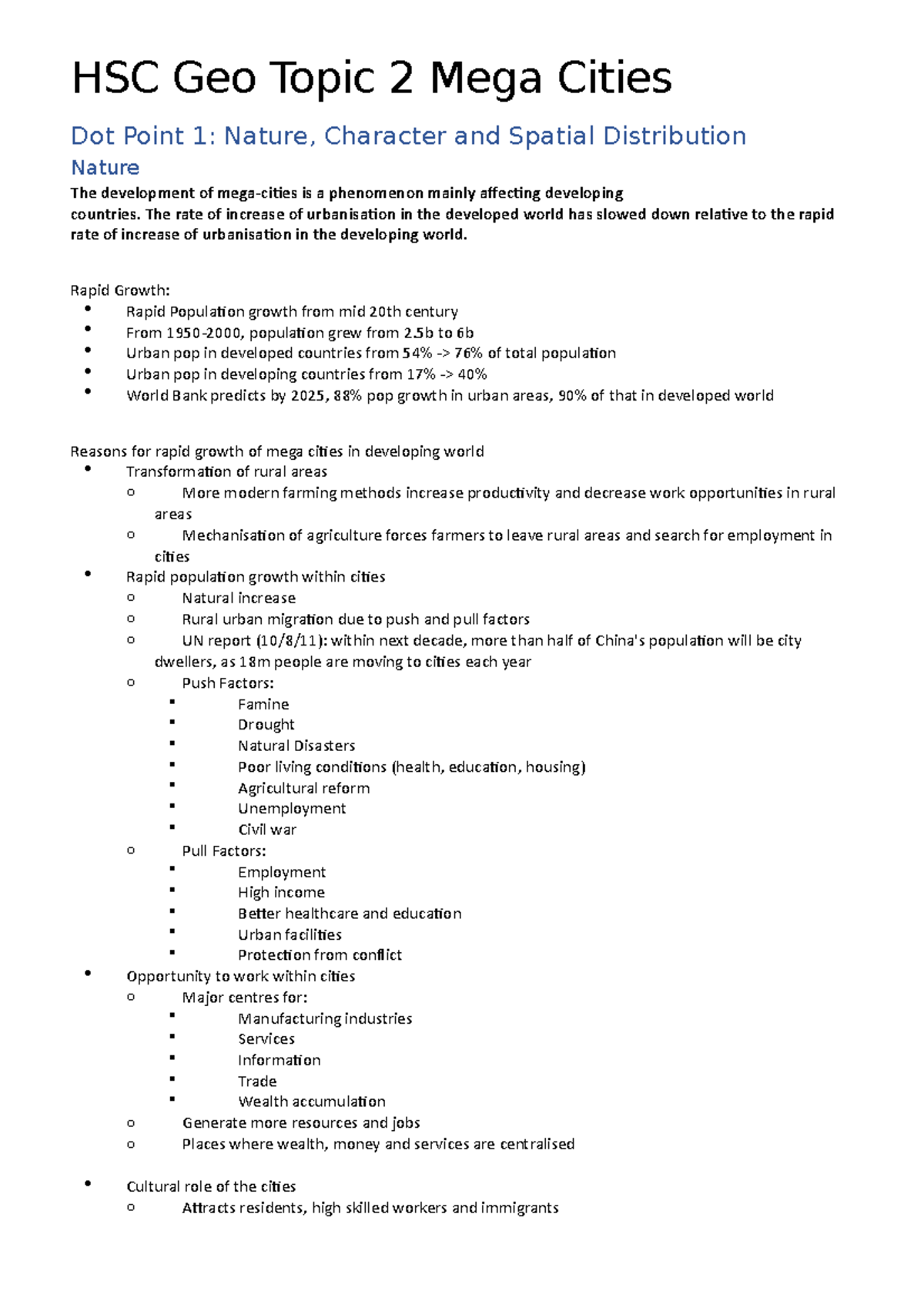 HSC Geo Topic 2 Mega Cities - HSC Geo Topic 2 Mega Cities Dot Point 1 ...