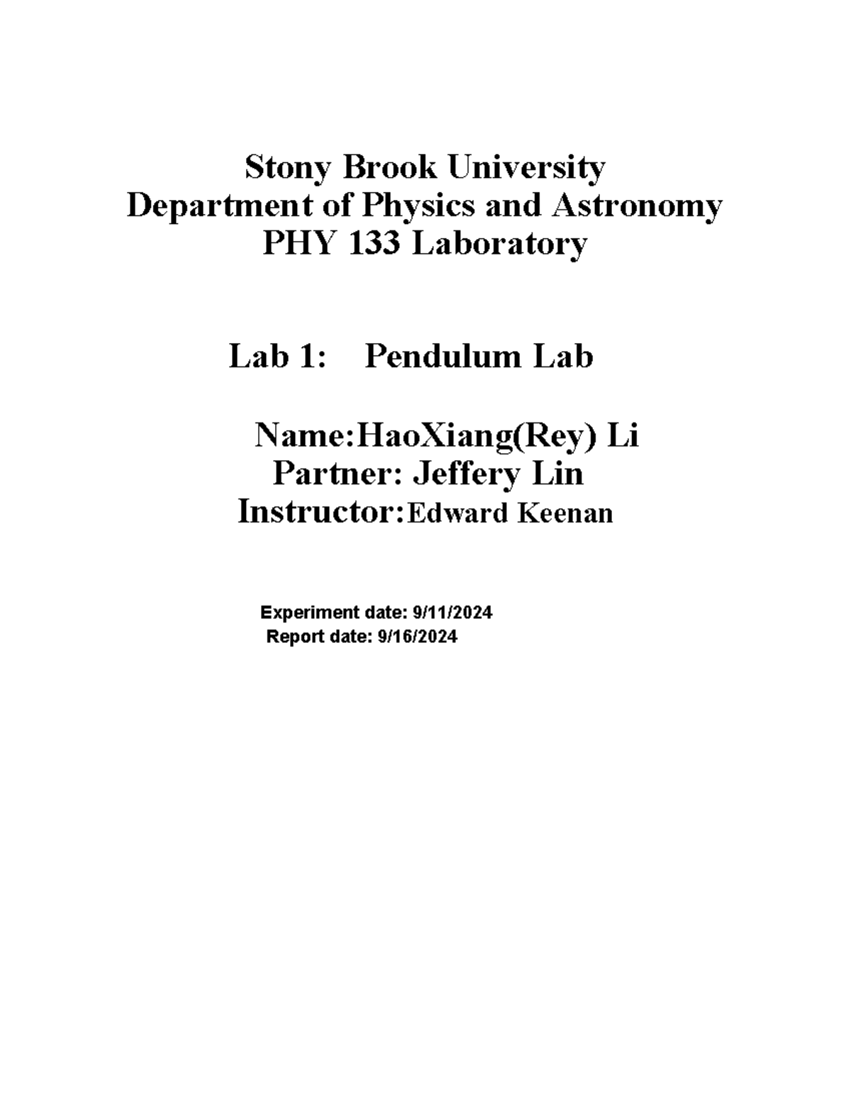 Lab Report #1 Pendulum - lab - Stony Brook University Department of ...
