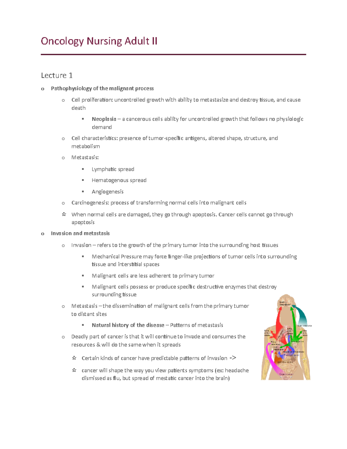 Oncology Nursing Adult II - Oncology Nursing Adult II Lecture 1 o ...