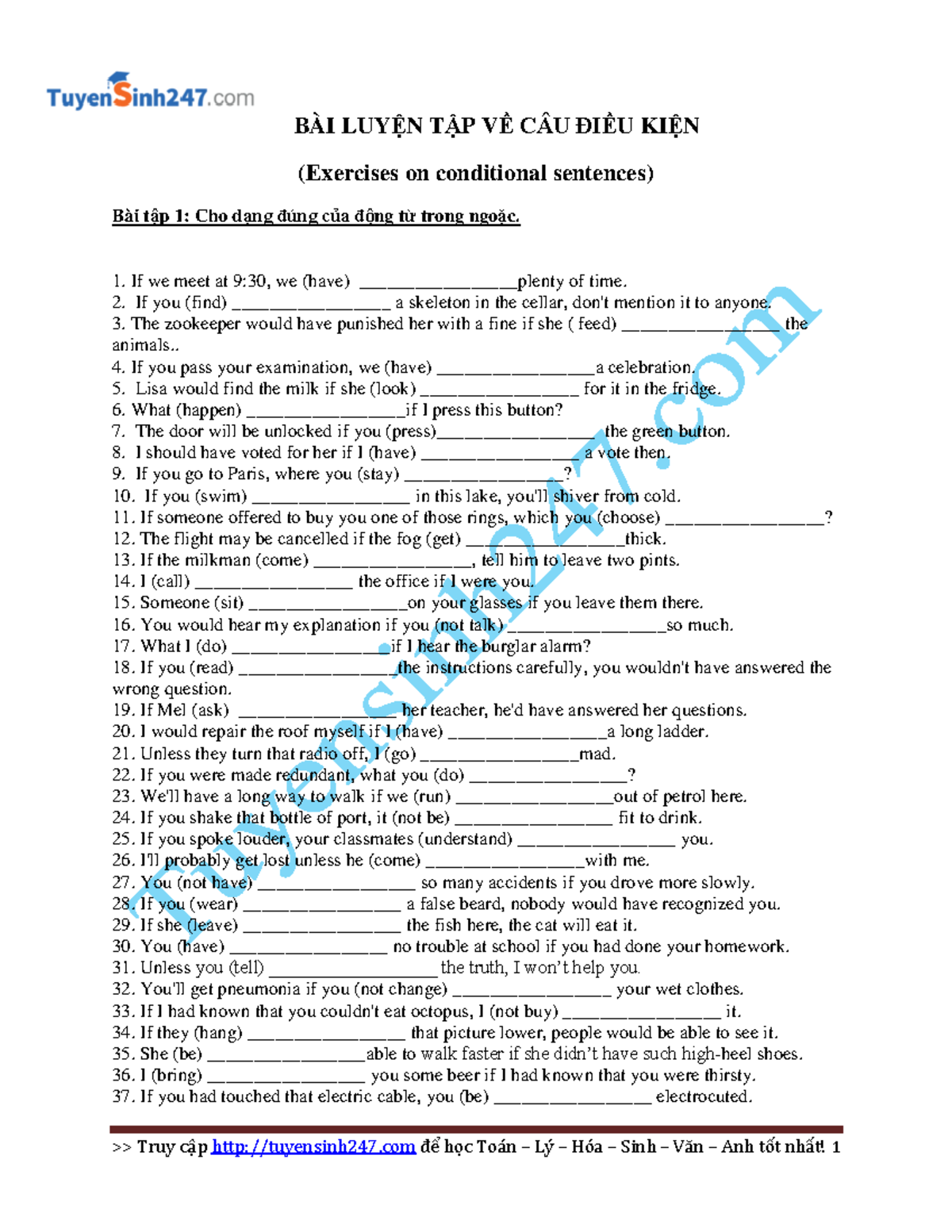 Bai luyen tap ve cau dieu kien hay co dap an exercises on conditional sentences - BÀI LUYỆN TẬP ...