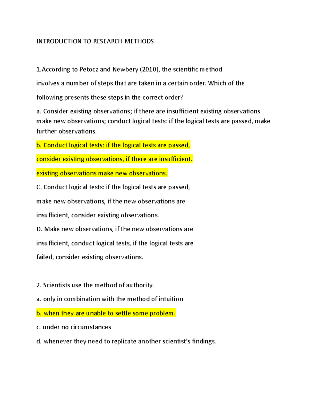Introduction TO Research Methods 101190 Quizzes - INTRODUCTION TO ...