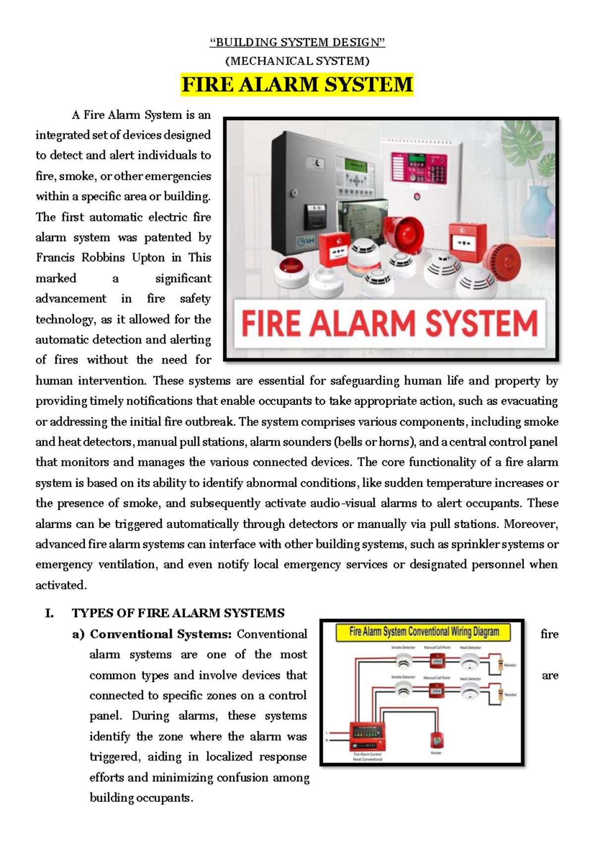 FIRE Alarm System - “BUILDING SYSTEM DESIGN” (MECHANICAL SYSTEM) FIRE ...