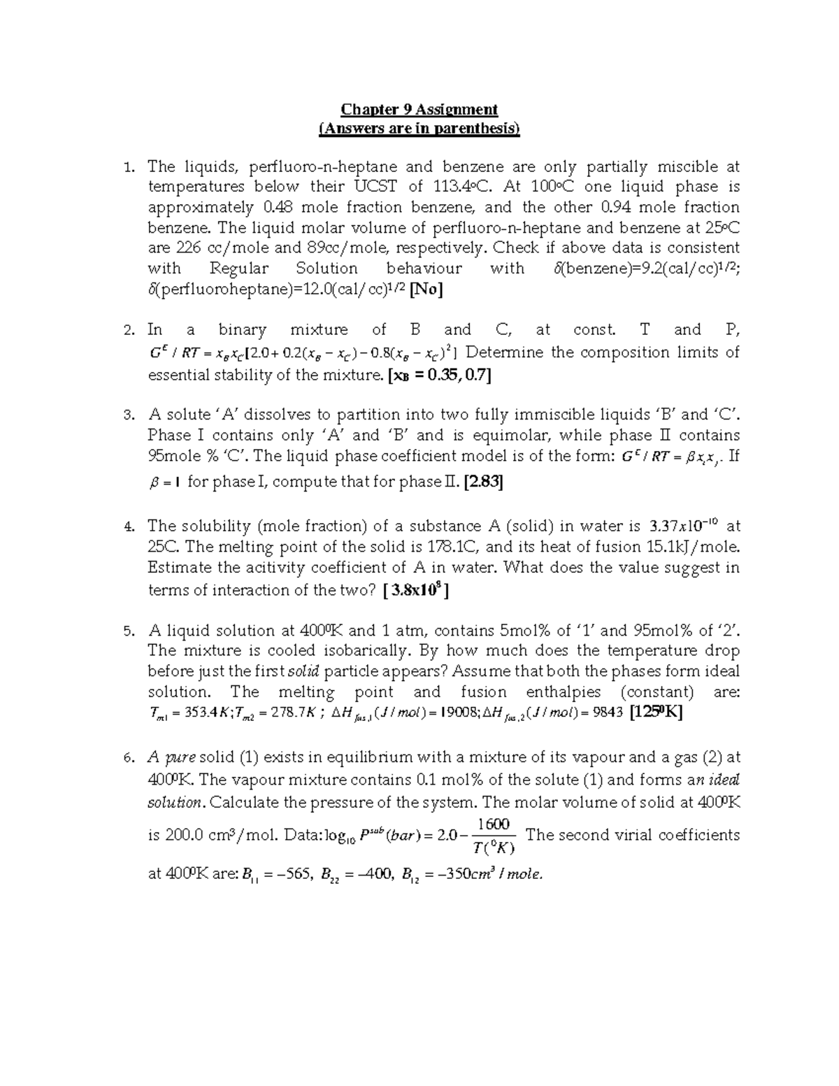 Ch-9 Assignment - problems in thermodynamics - Chapter 9 Assignment ...