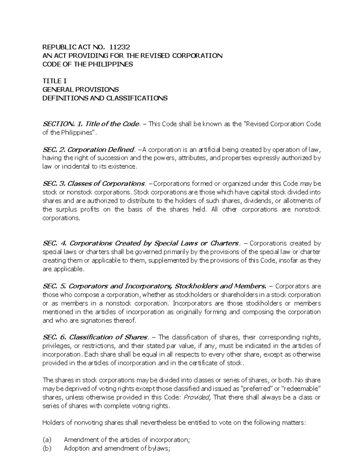 Revised- Corporation-CODE-2019- Codal - REPUBLIC ACT NO. 11232 AN ACT ...