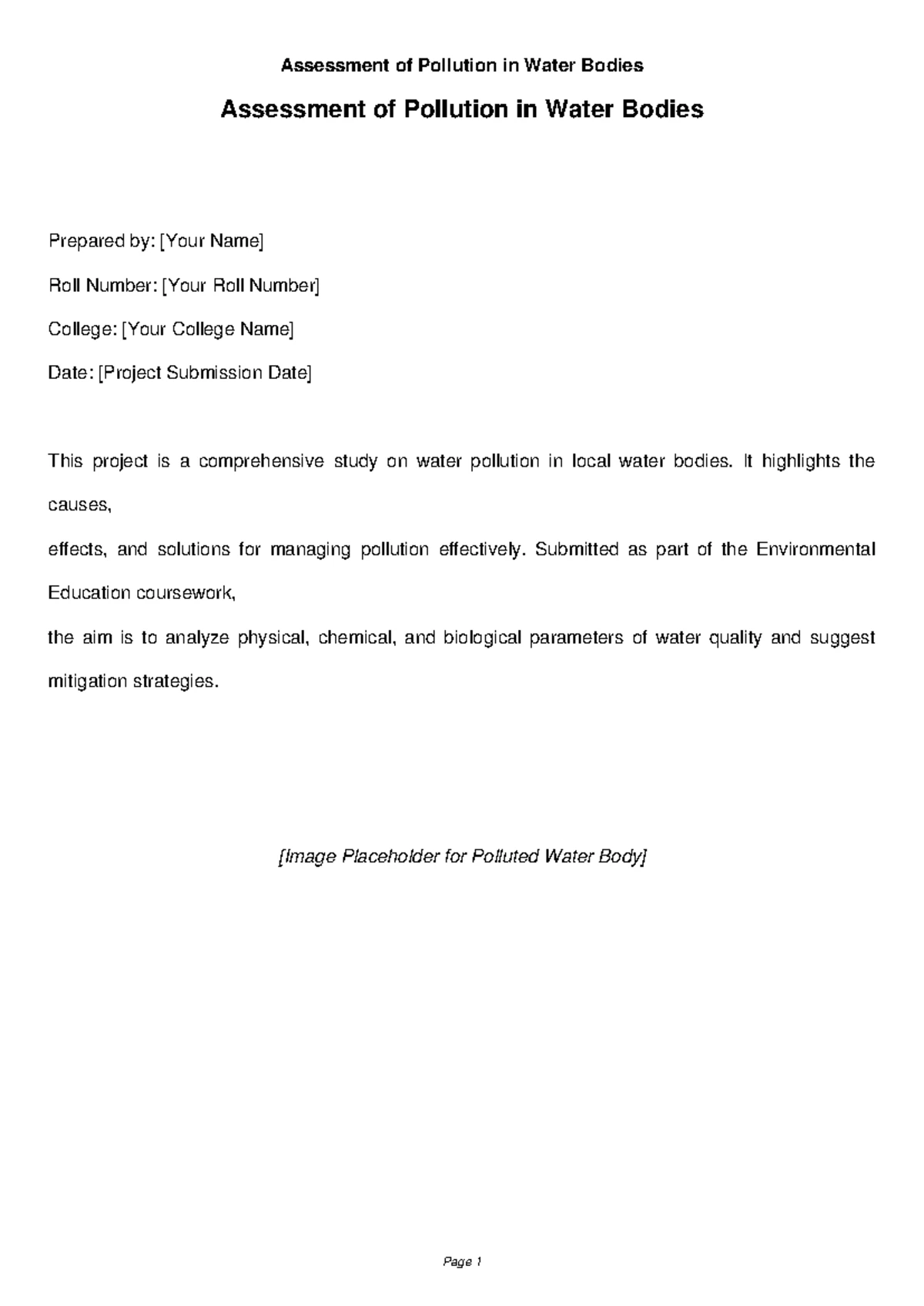 Water Pollution Project - Assessment of Pollution in Water Bodies ...