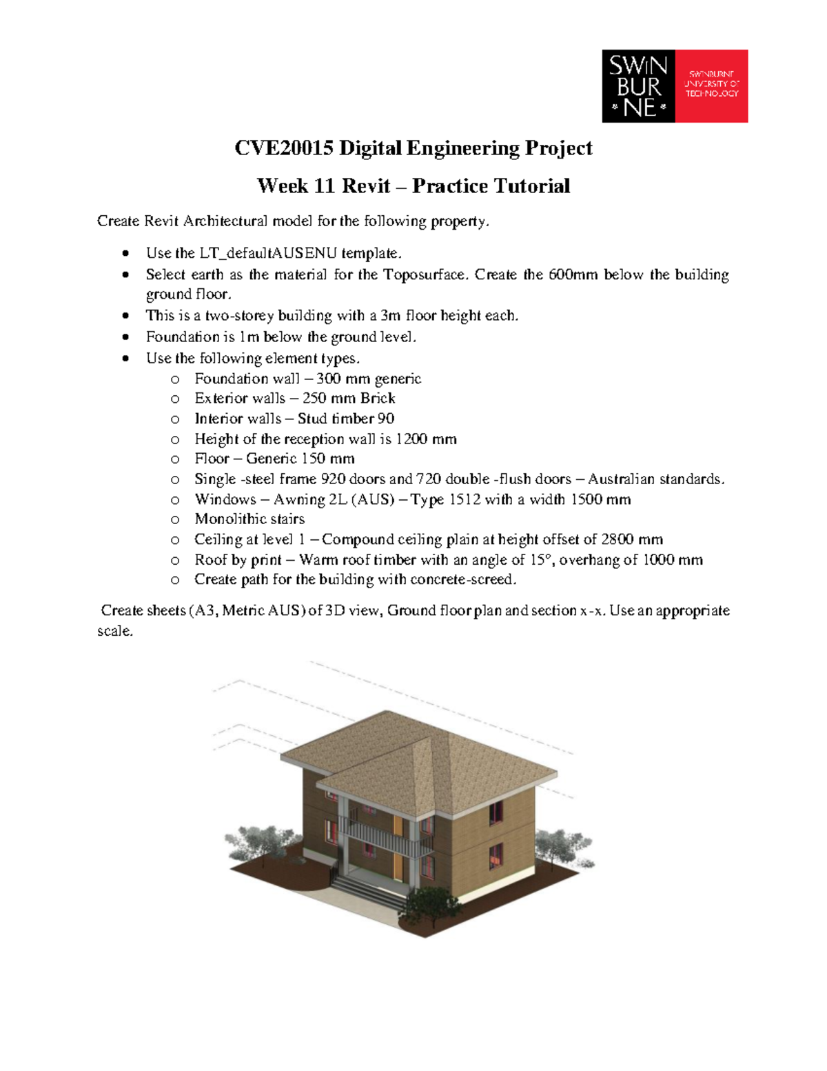 Revit Practice question - CVE20015 Digital Engineering Project Week 11 ...