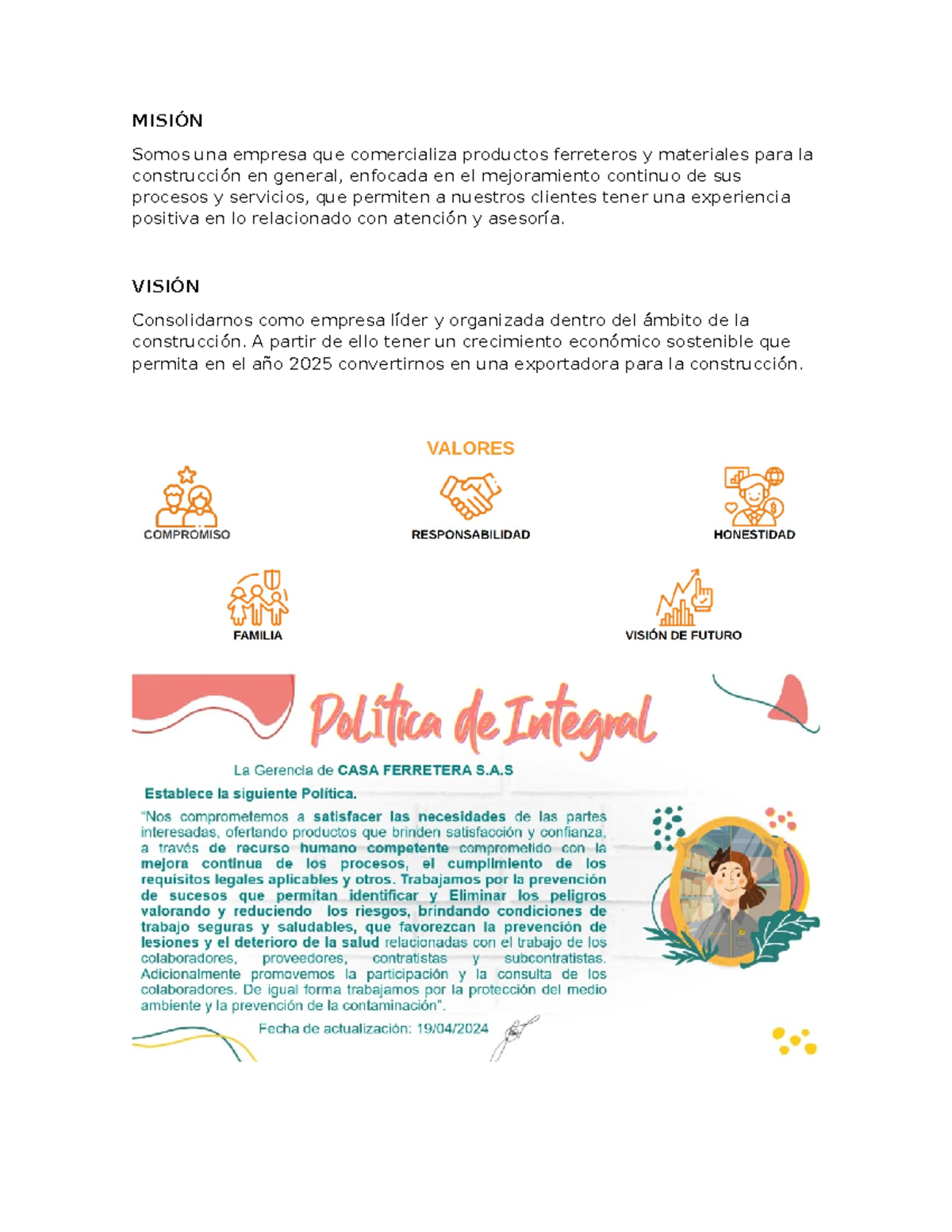 Mision-Vision - Ejemplo Misión Visión Política Integral - MISIÓN Somos ...