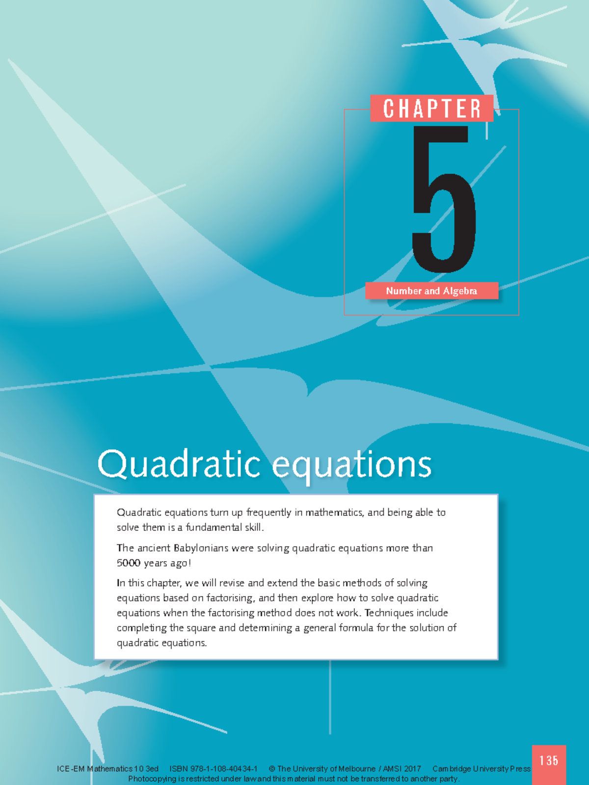Chapter 5 - Quadratic Equations - 135 Quadratic equations Number and ...