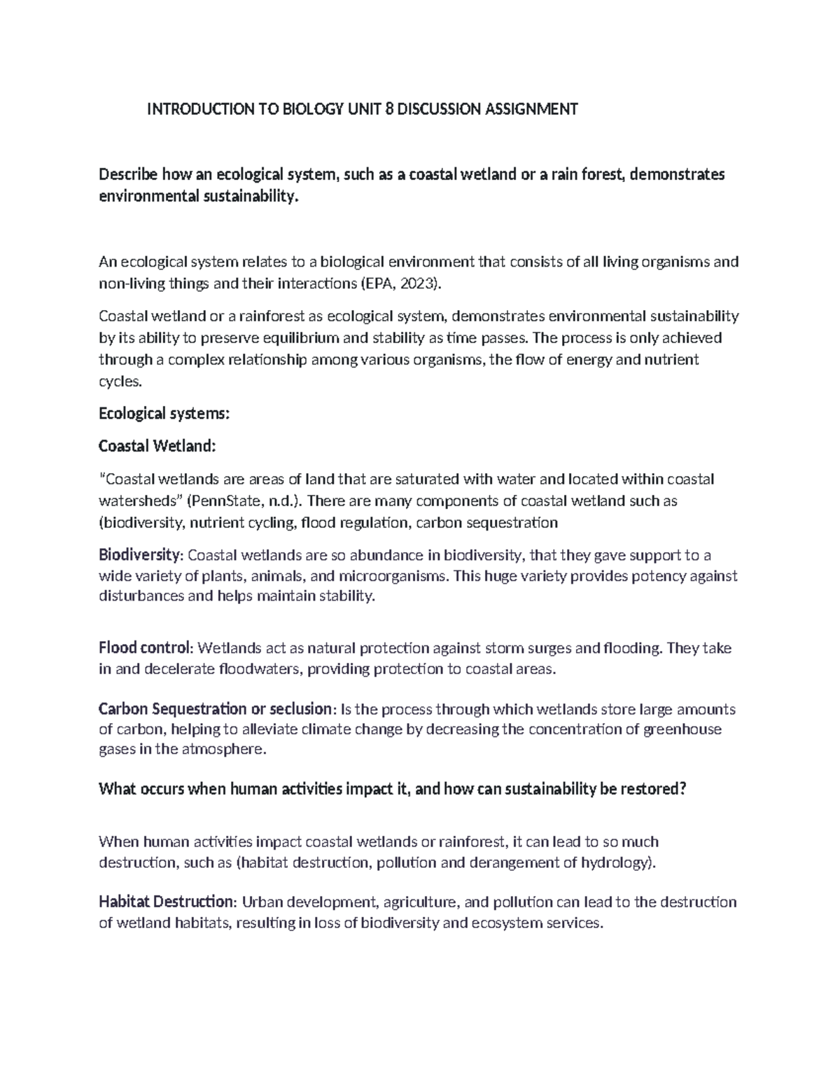 Introduction TO Biology UNIT 8 Discussion Assignment - INTRODUCTION TO ...