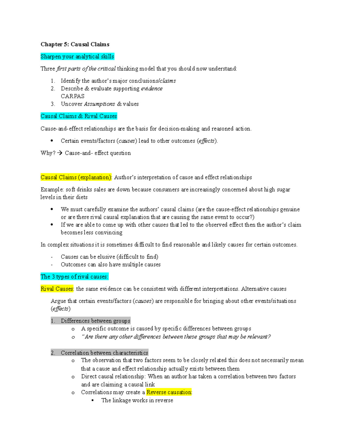 Chapter 5 - Causal Claims - Chapter 5: Causal Claims Sharpen your ...