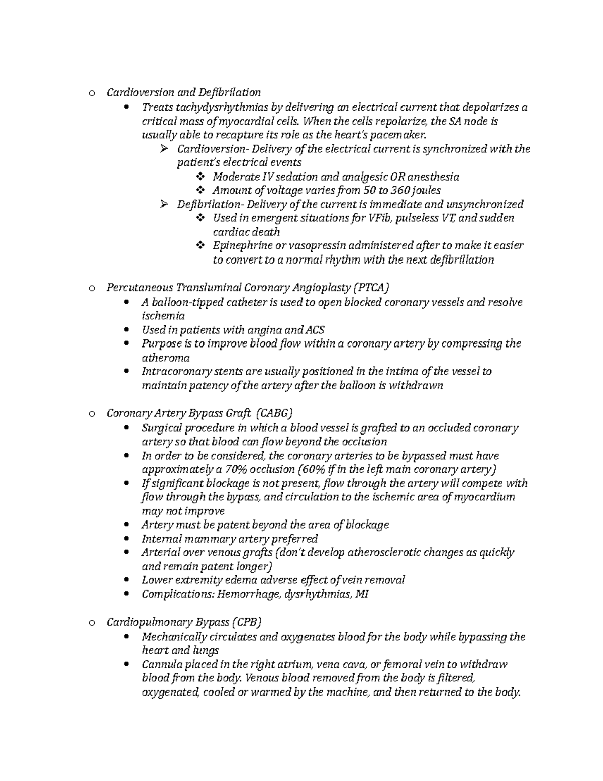 Cardiovascular note - o Cardioversion and Defibrilation Treats ...