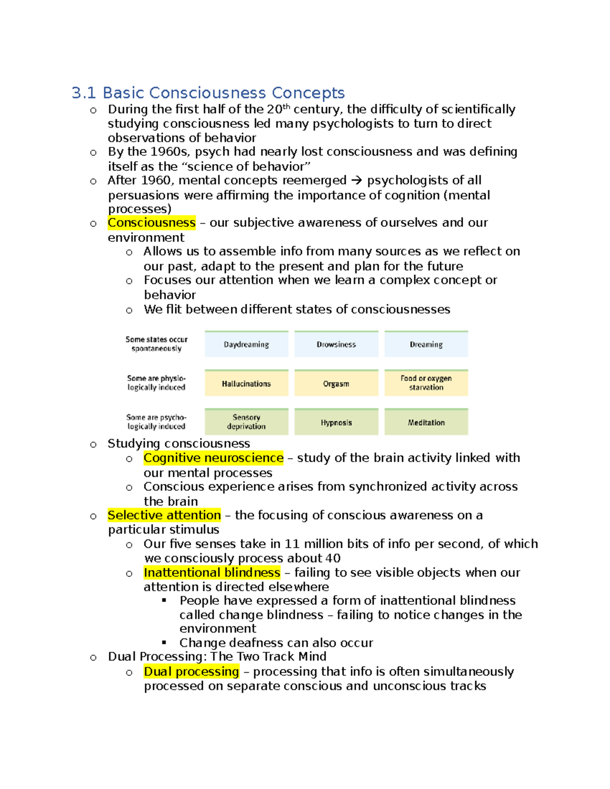 Textbook ch 3 - 3 Basic Consciousness Concepts o During the first half ...