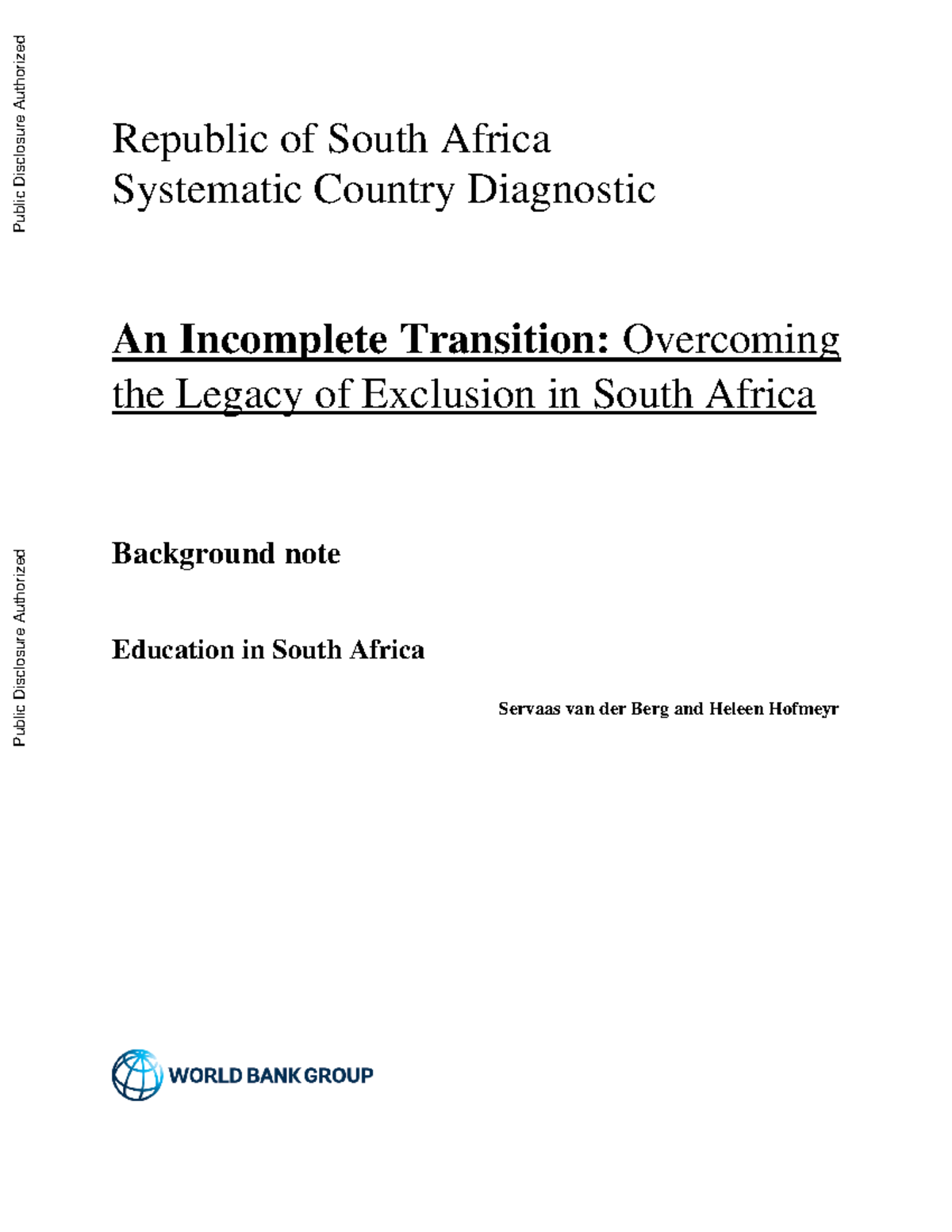 127304 Education in South Africa - Republic of South Africa Systematic ...