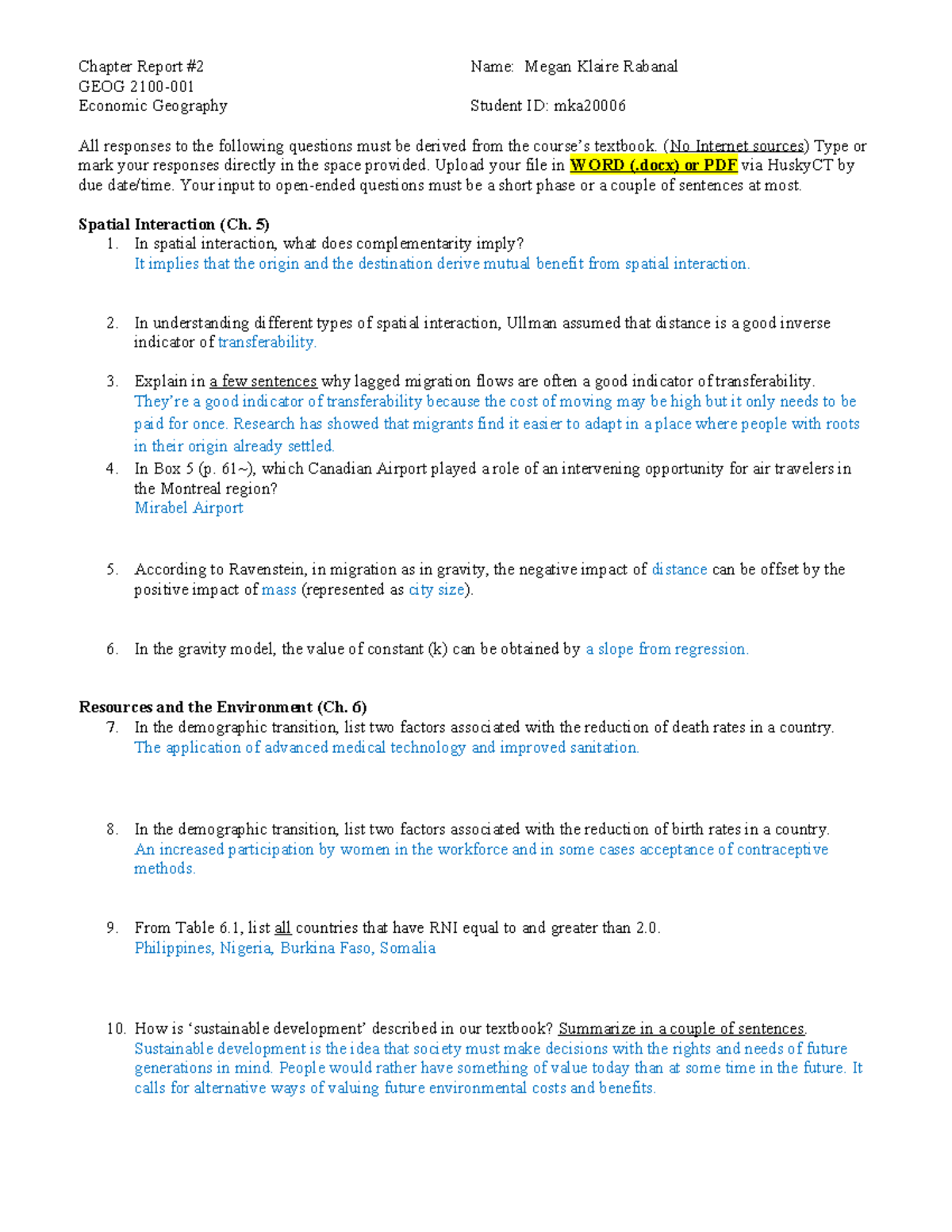 GEOG2100 Ch Report 2 - Chapter Report #2 Name: Megan Klaire Rabanal GEOG 2100- Economic ...