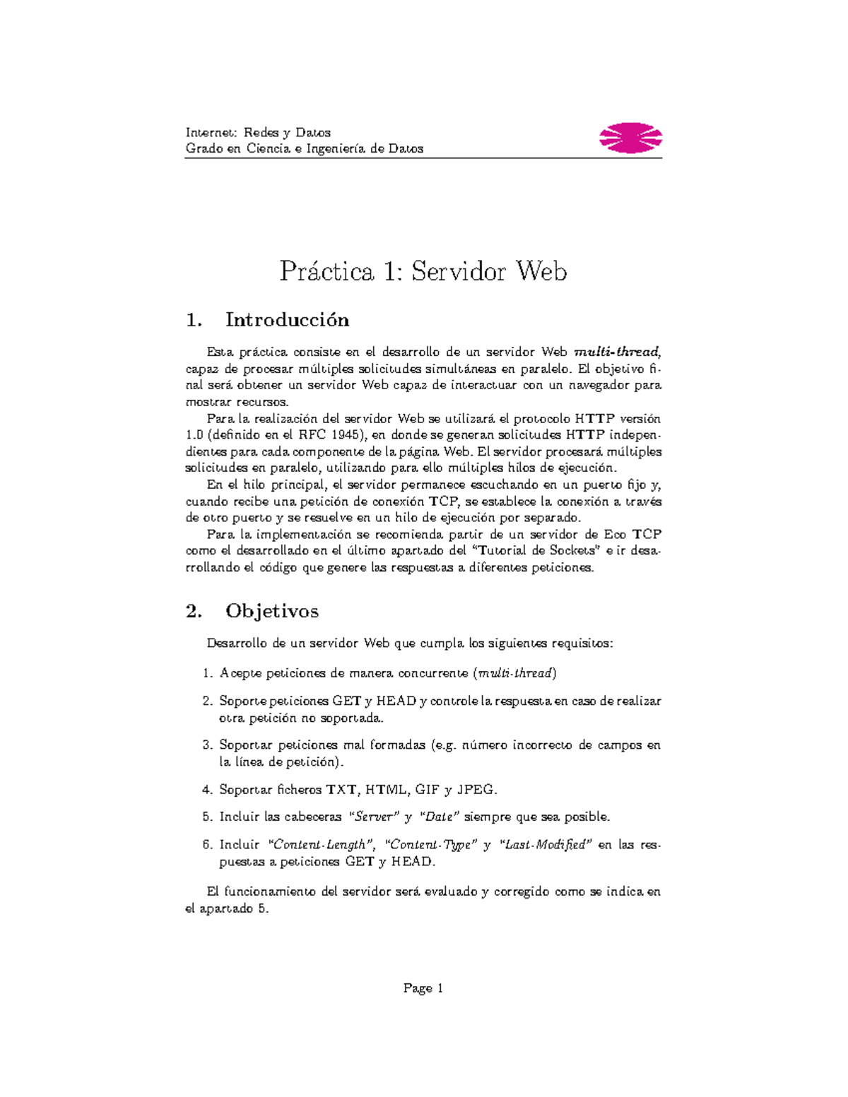 Servidor Web - Introducci ́on Esta pr ́actica consiste en el desarrollo ...