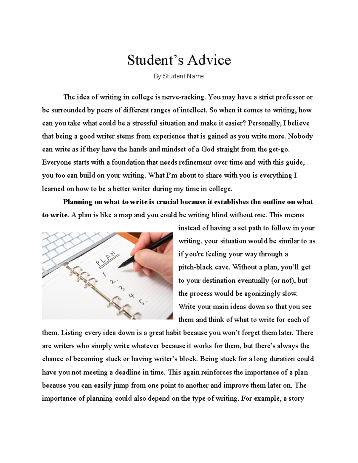 Rhetorical Review Student's Example - Student’s Advice By Student Name ...