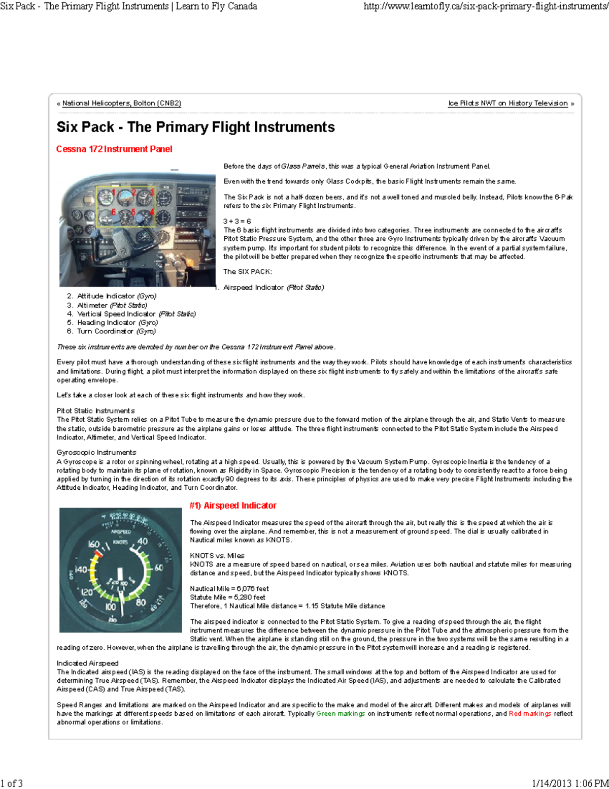 Six Pack-Primary Flight Instruments - « National Helicopters, Bolton ...