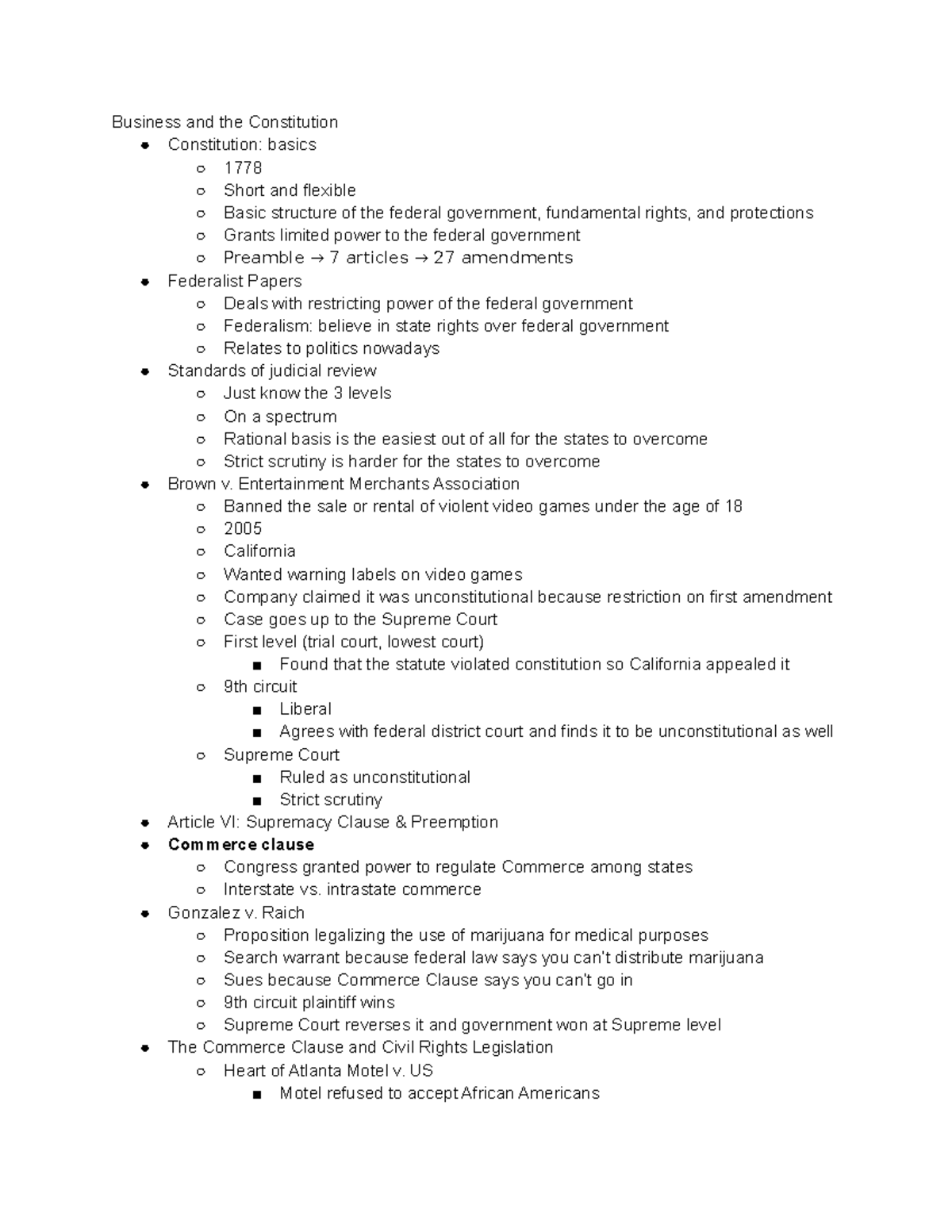 Chapter 2 - Class Notes - Business and the Constitution Constitution ...